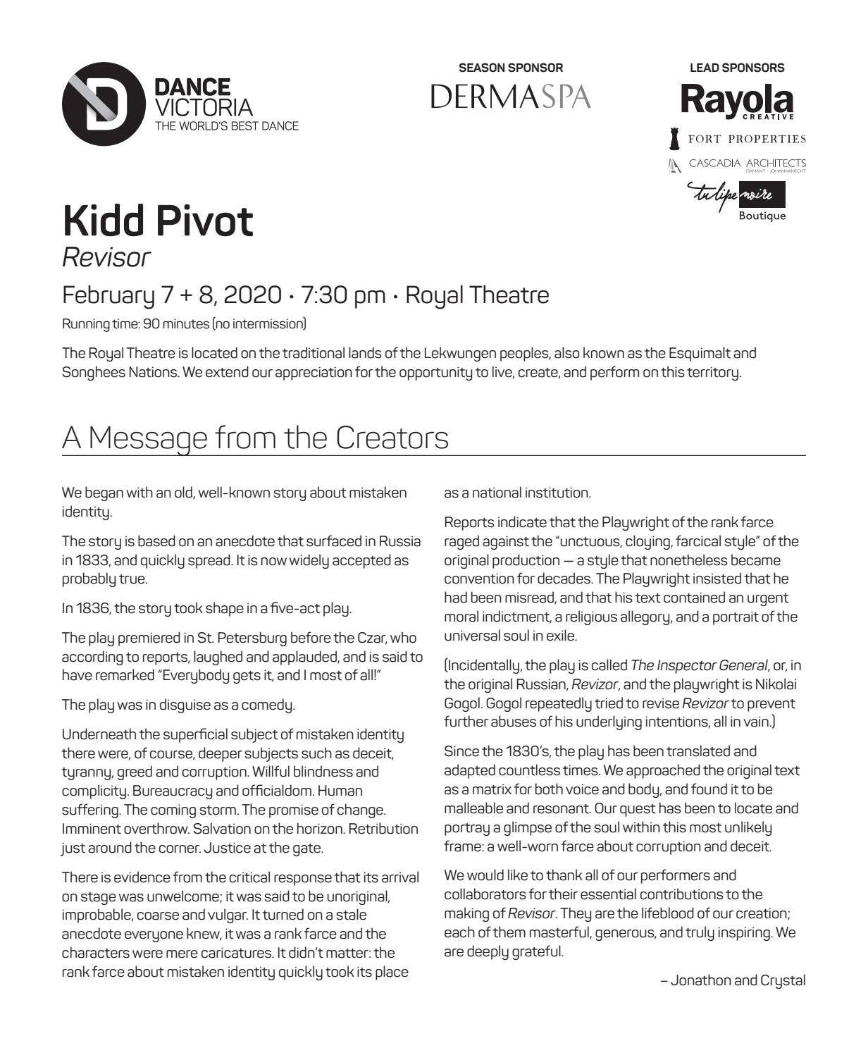 Dance Victoria 2019-2020 Season | Kidd Pivot's Revisor program insert ...