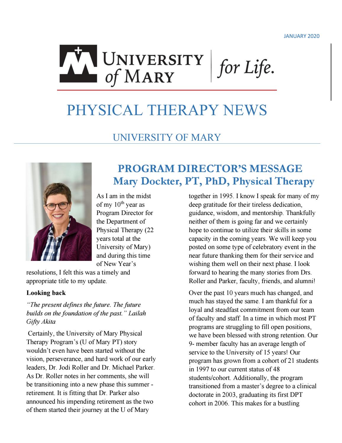 Physical Therapy Newsletter January 2020 by University of Mary - Issuu