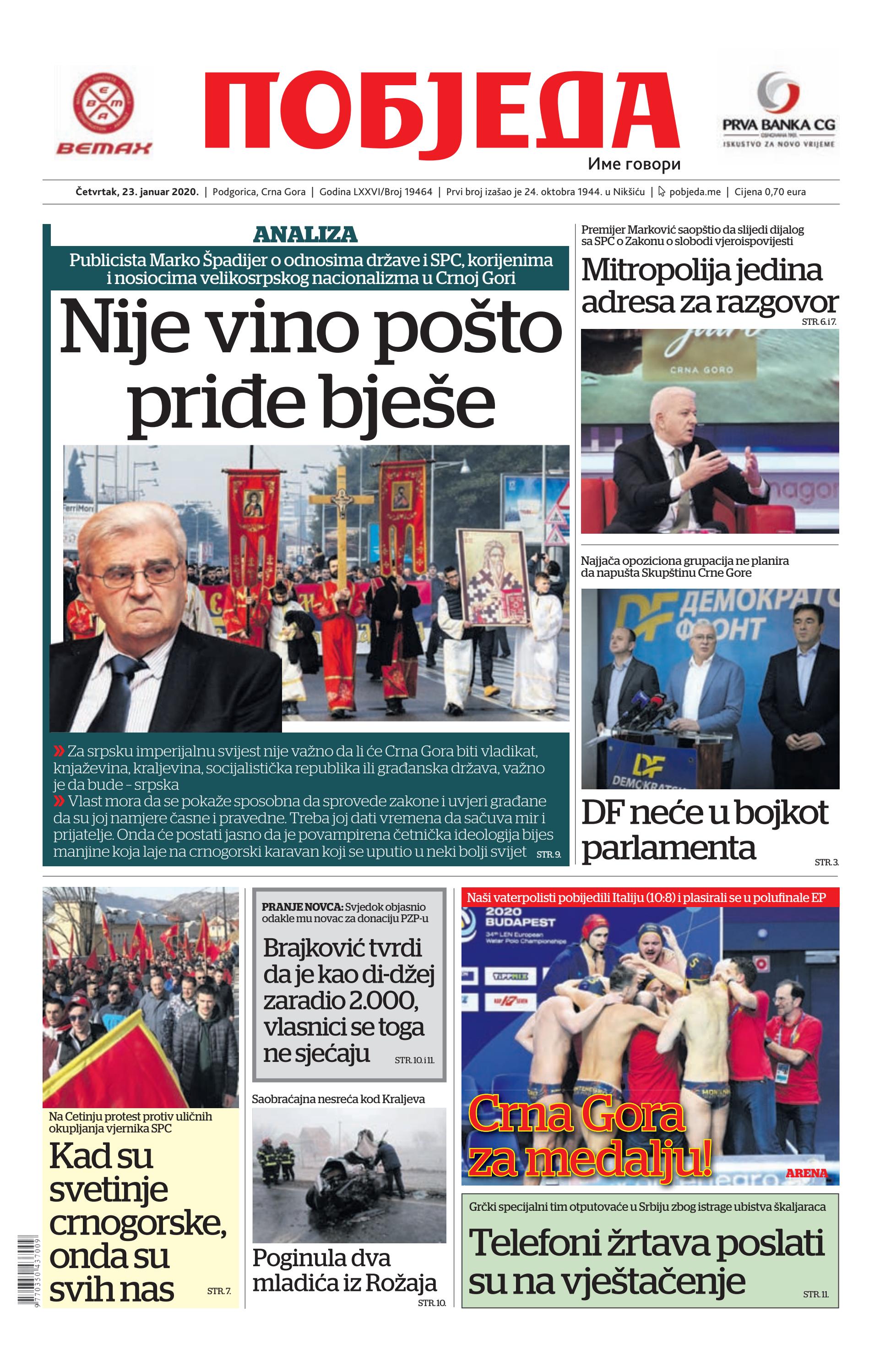 Dnevni list Pobjeda 23.01.2020. by Pobjeda - Issuu