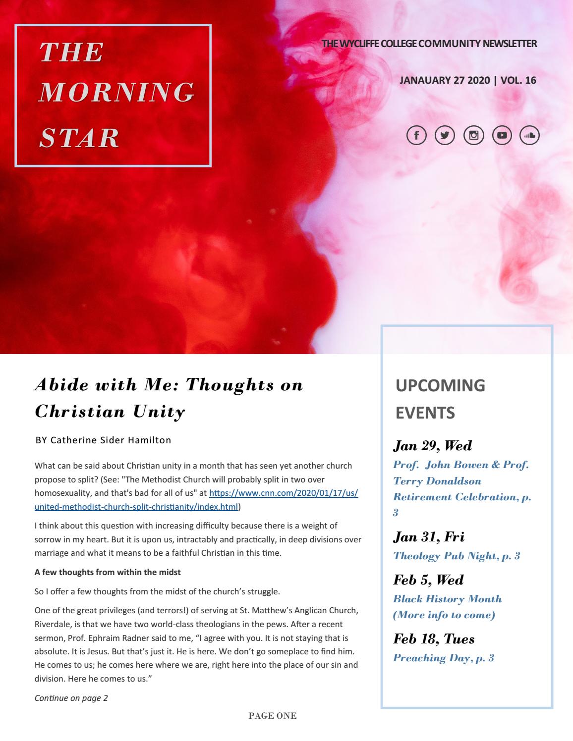 Morning Star Newsletter - Jan 27, 2020, Vol 16 by Wycliffe College - Issuu