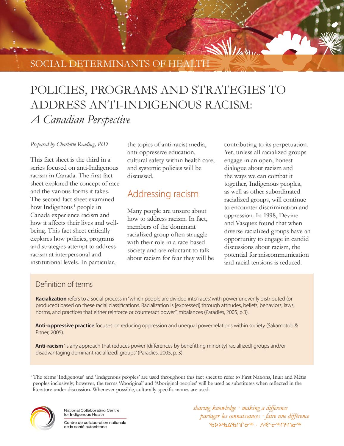 Policies, programs and strategies to address anti-Indigenous racism: A ...