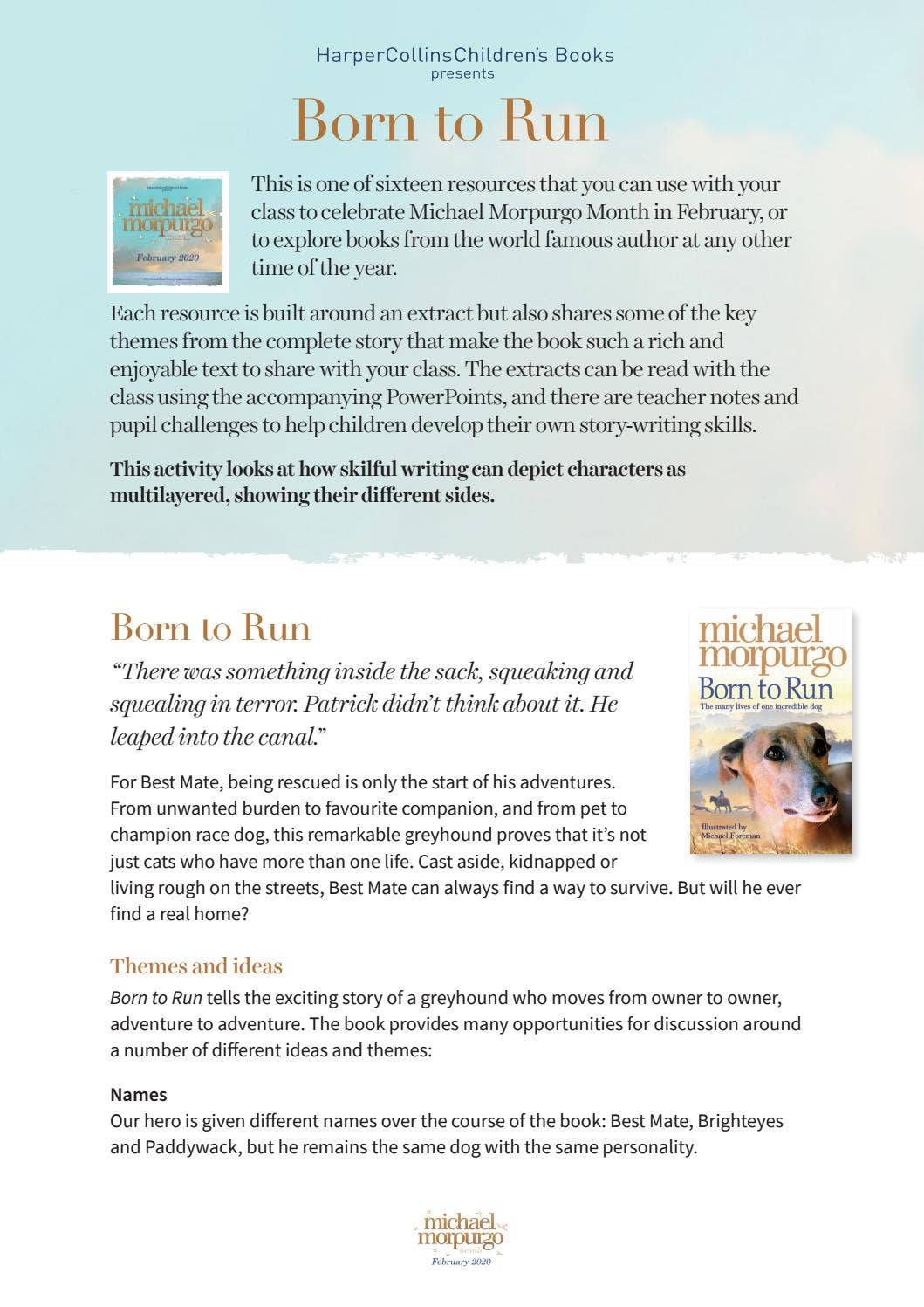 Michael Morpurgo Month 2020: Born to Run Cover Sheet by ...