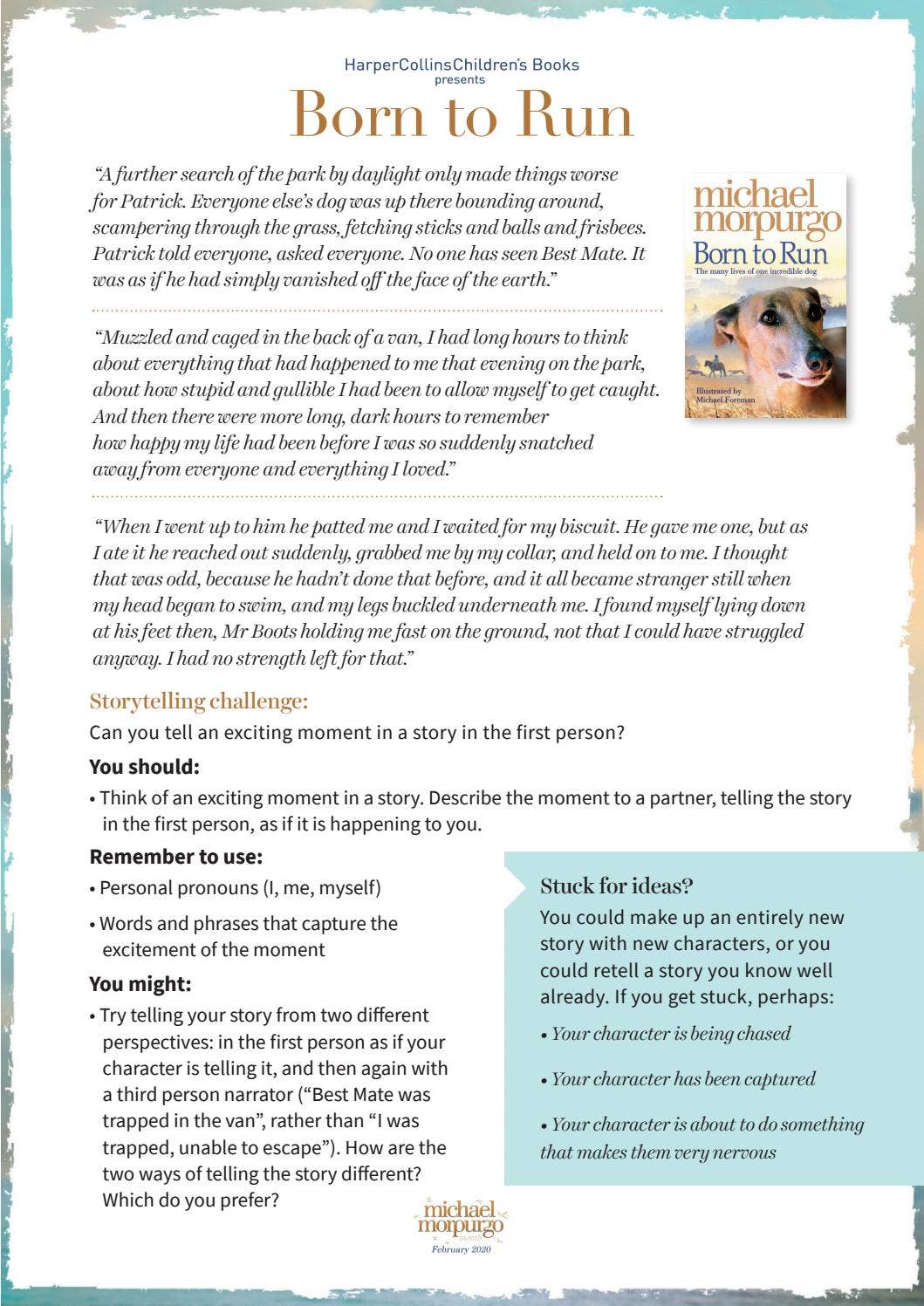 Michael Morpurgo Month 2020: Born to Run Worksheet by ...