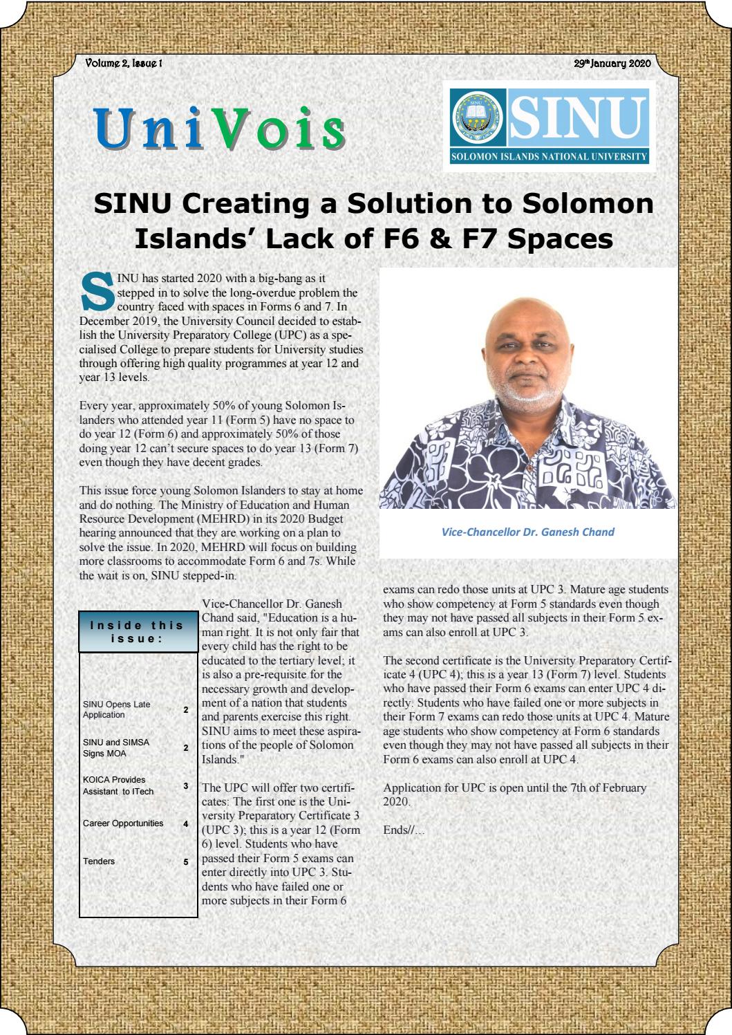 SINU Weekly Newsletter 01 by Solomon Islands National University - Issuu
