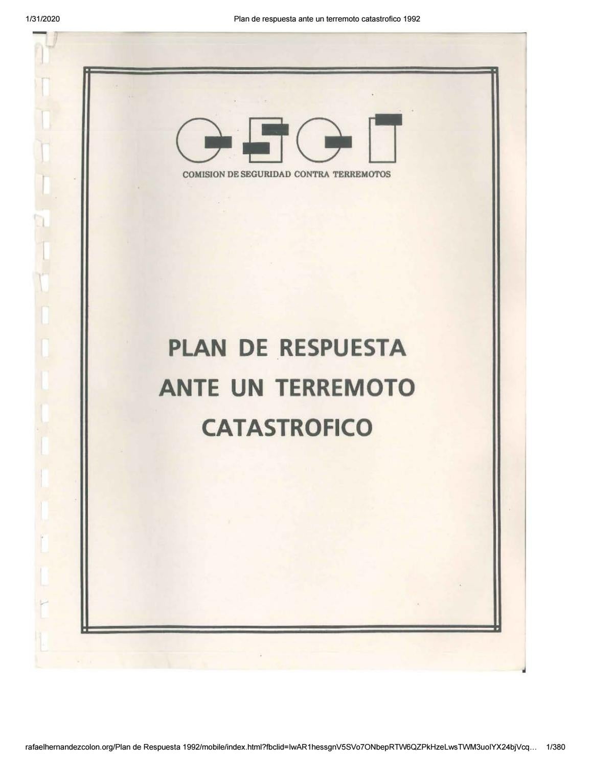 Plan de respuesta ante un terremoto catastrófico (1992) by La Colección ...