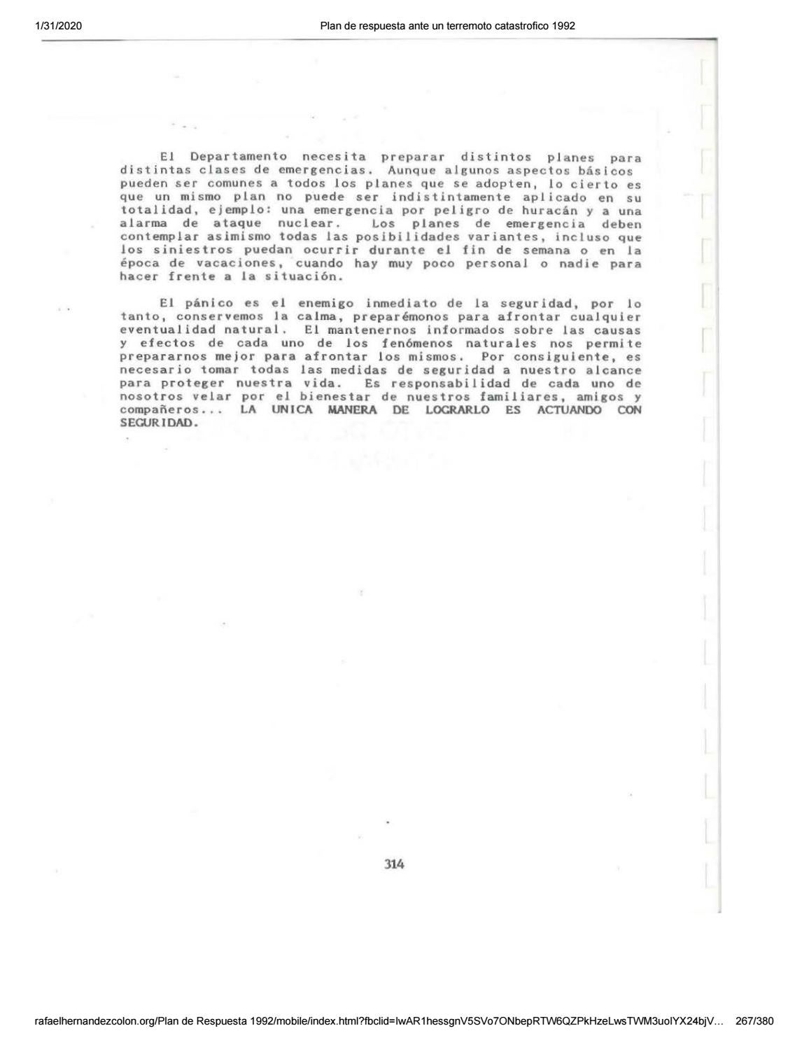 Plan de respuesta ante un terremoto catastrófico (1992) by La Colección ...