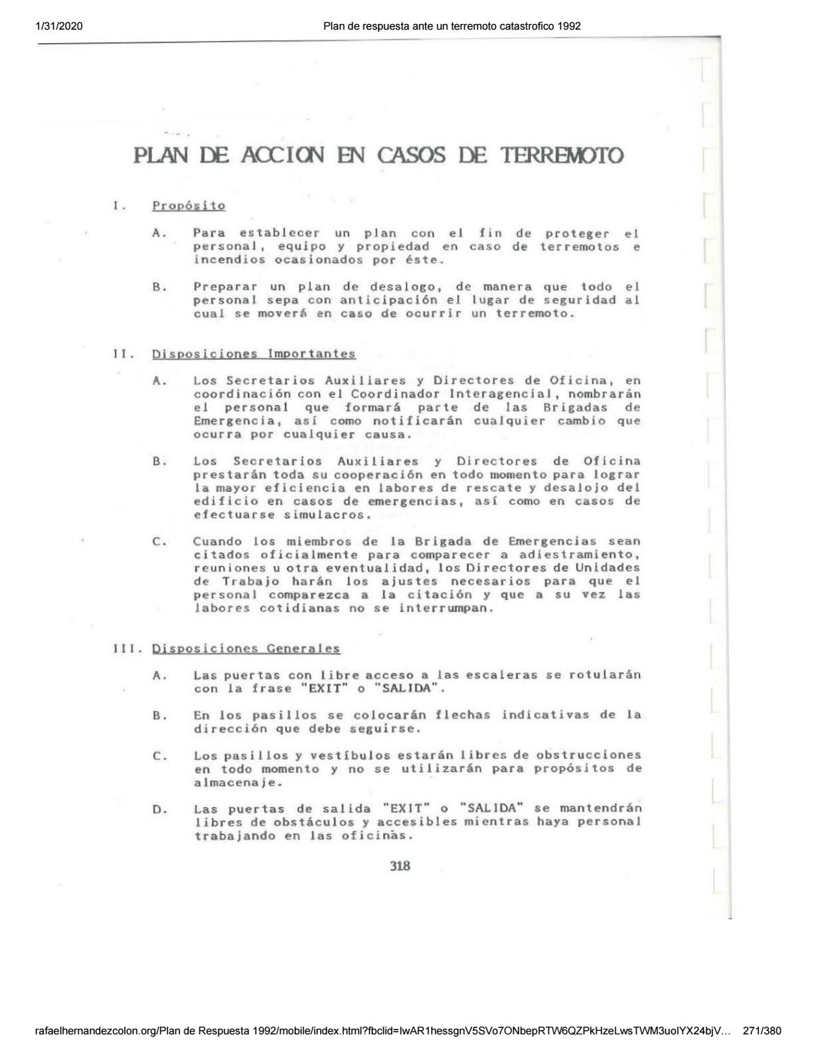 Plan de respuesta ante un terremoto catastrófico (1992) by La Colección ...