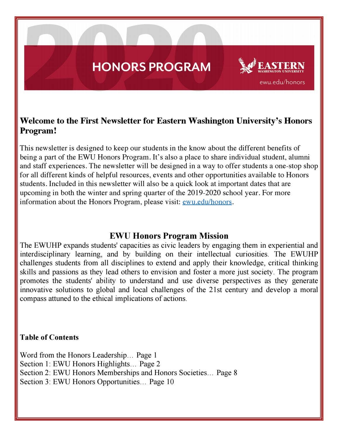 EWU Honors Program Winter Newsletter by Eastern Washington University ...