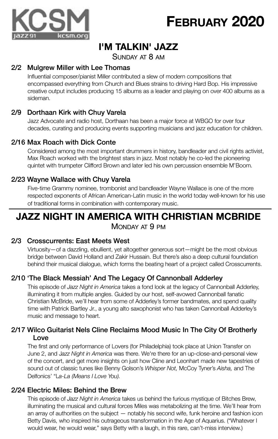 February 2020 KCSM Jazz Guide by KCSM-FM Jazz 91 - Issuu