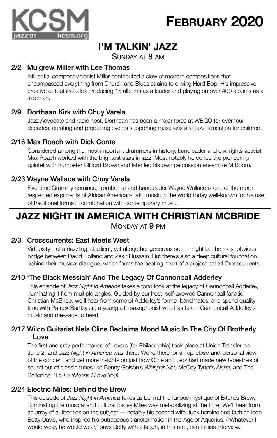 February 2020 KCSM Jazz Guide by KCSM-FM Jazz 91 - Issuu