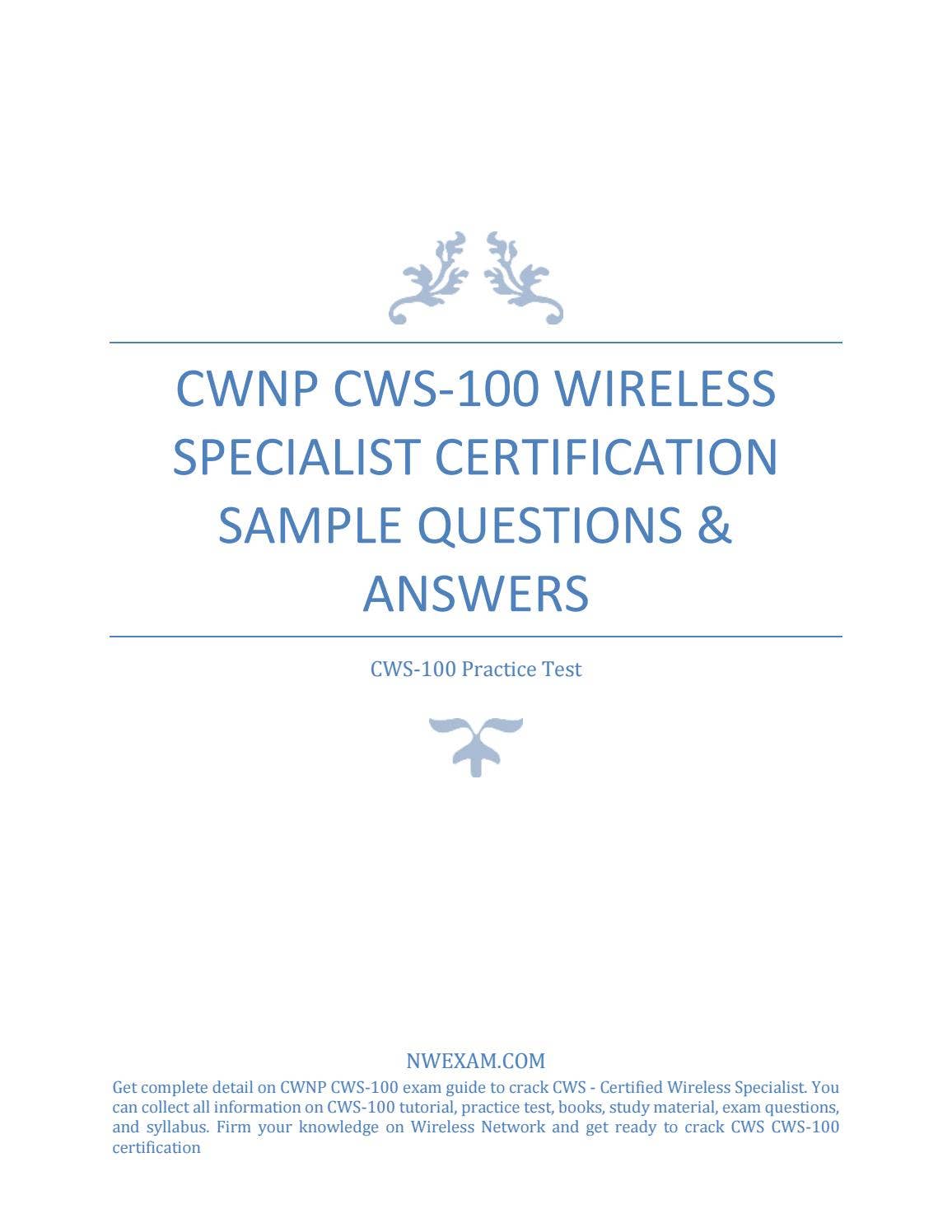 CWNP CWS-100 WIRELESS SPECIALIST CERTIFICATION SAMPLE QUESTIONS ...
