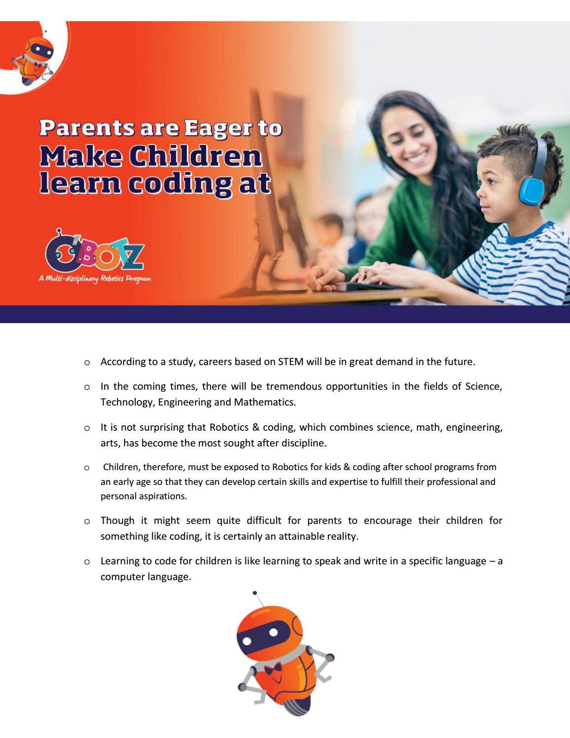 Coding For Kids: Why Is It Important? | O’Botz Robotics Classes by OBotz Canada - Issuu
