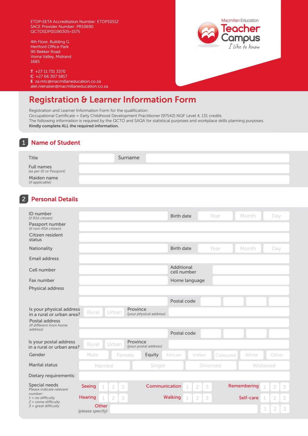Registration and Learner Info Form (Interactive) by Macmillan Education ...