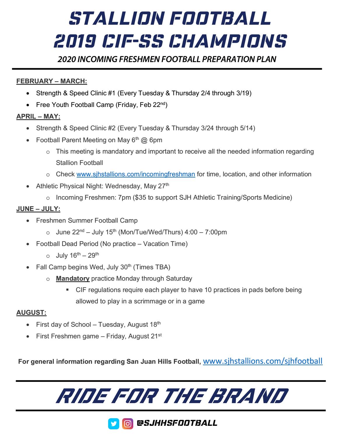 2020 | Incoming Freshman Football Preparation Plan by PREPS 365 - Issuu