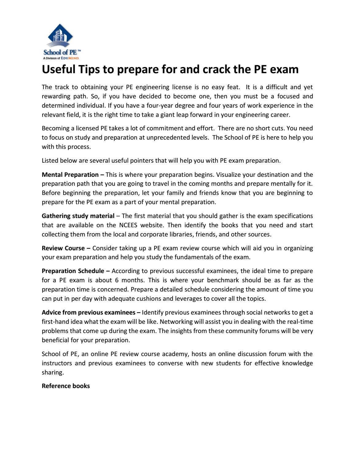 Useful Tips to Prepare for and Crack the PE Exam by School of PE - Issuu