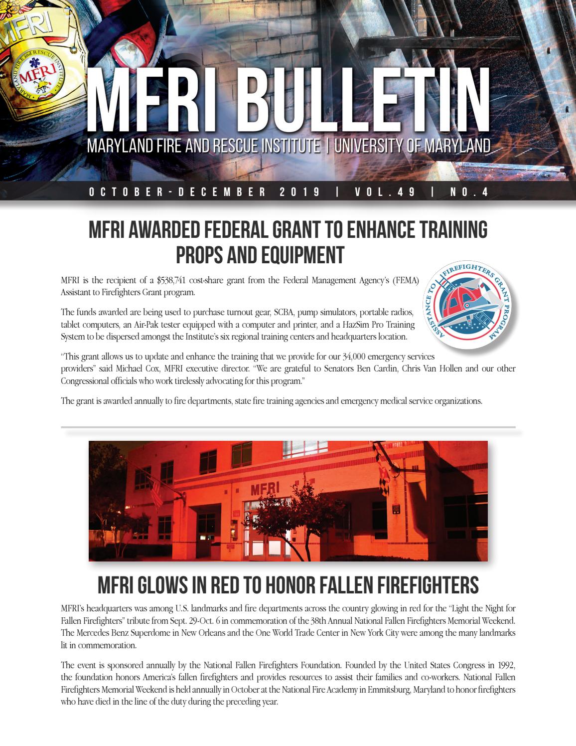 October-December 2019 Bulletin by Maryland Fire and Rescue Institute ...