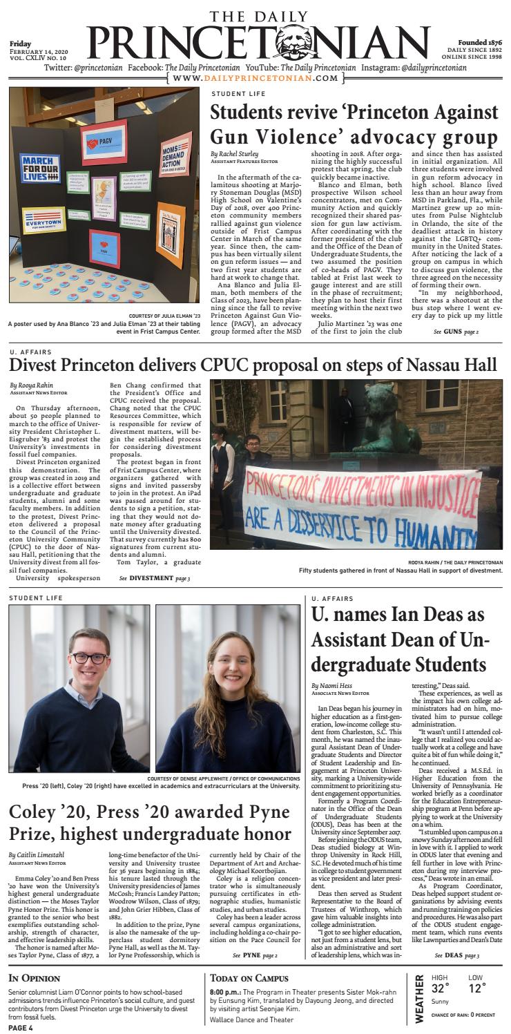 The Daily Princetonian: February 14, 2020 by The Daily Princetonian - Issuu
