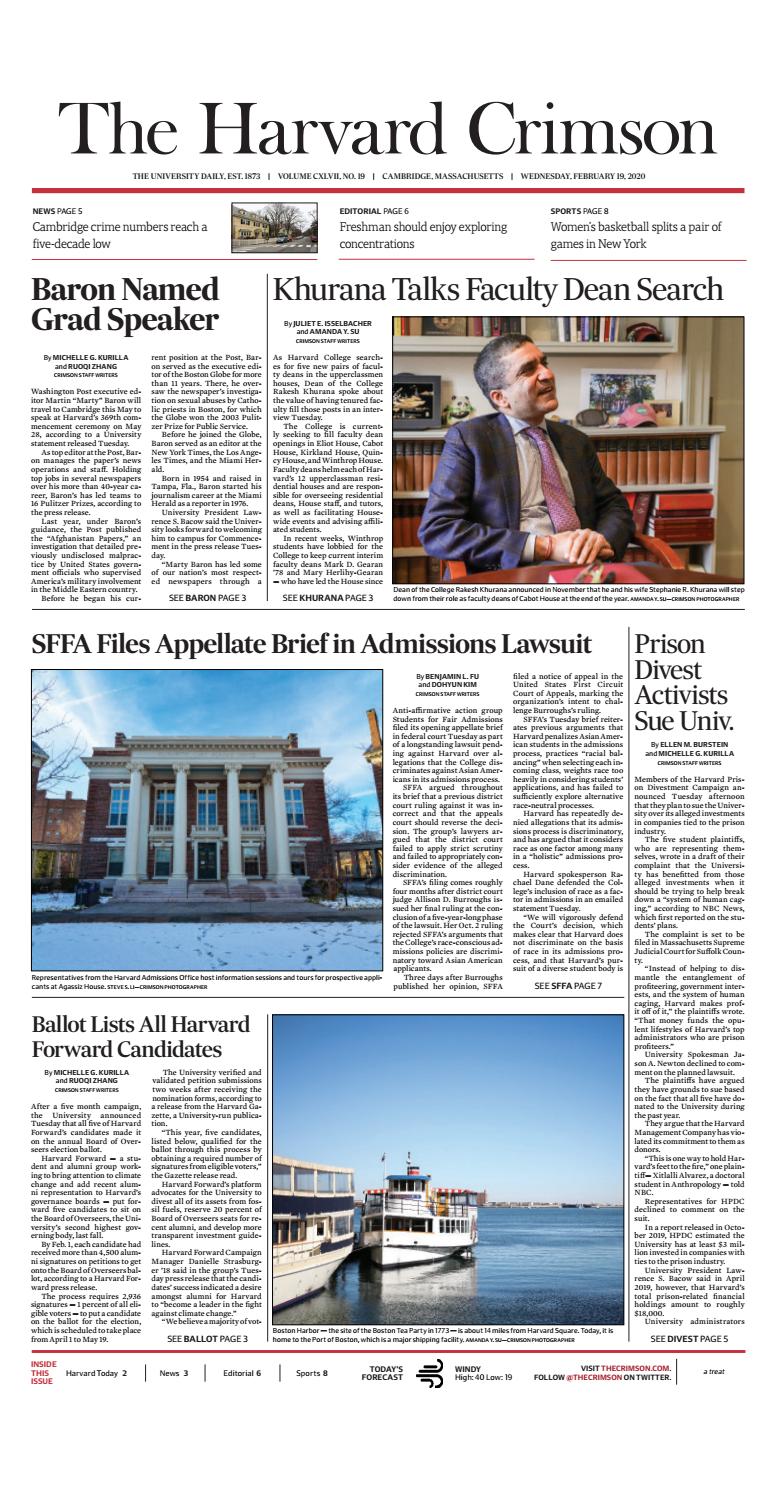 The Harvard Crimson - Volume CXLVII, No. 19 by The Harvard Crimson - Issuu