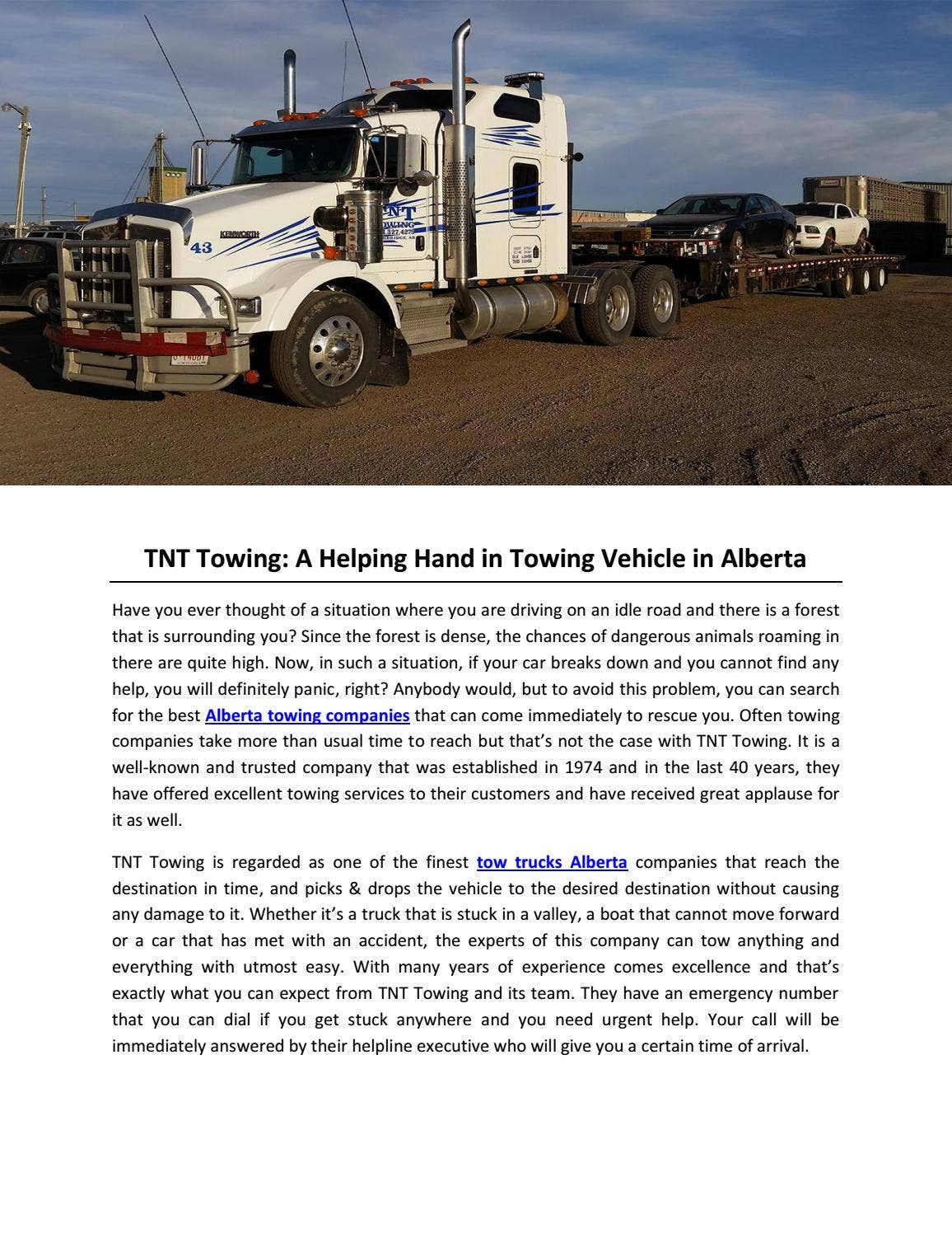 TNT Towing- A Helping Hand in Towing Vehicle in Alberta by TNT Towing ...