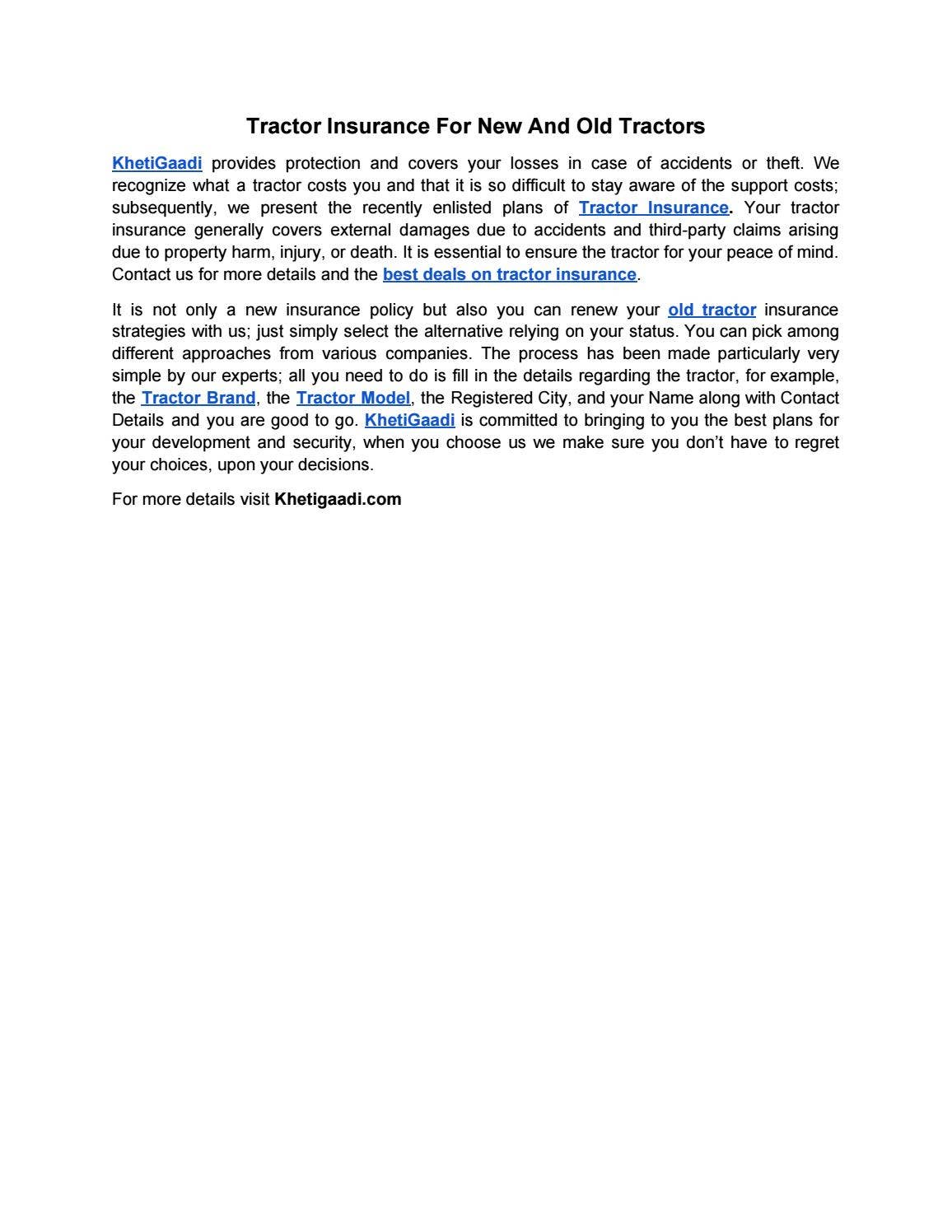 Tractor Insurance For New And Old Tractors by gaadikheti - Issuu