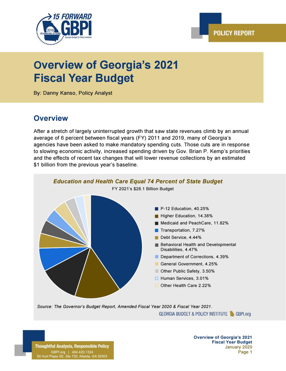 Overview of Georgia’s 2021 Fiscal Year Budget by Georgia Budget ...