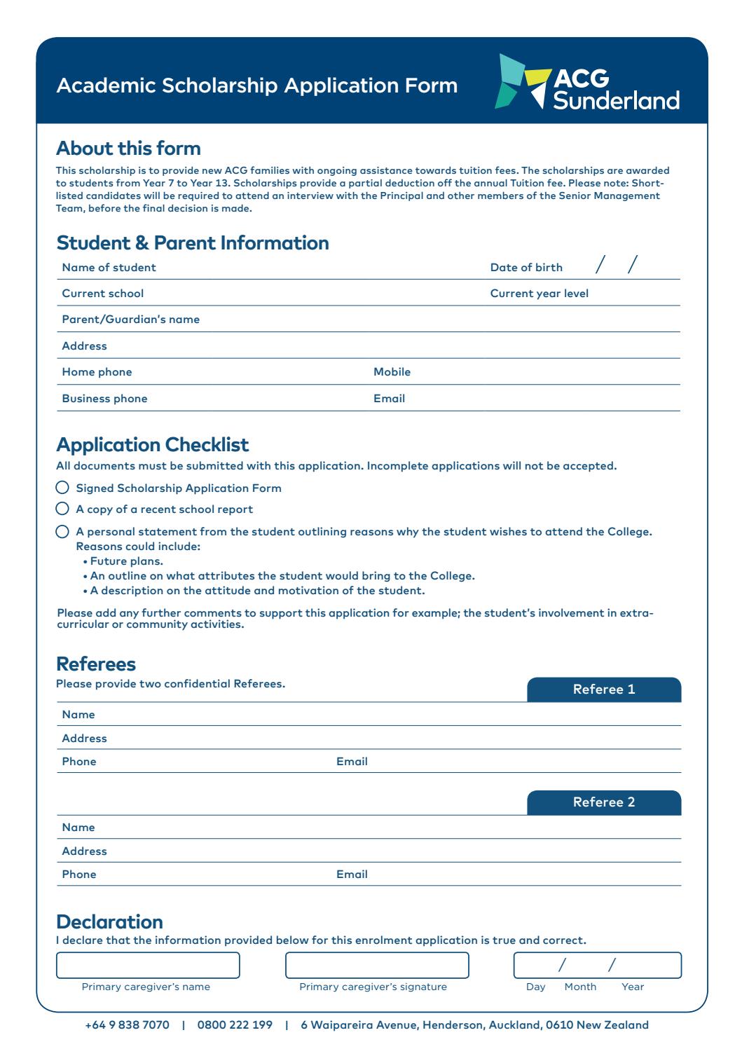 ACG Sunderland Scholarship Application Form by ACG Schools - Issuu