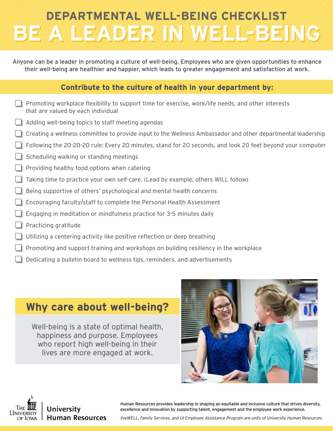 Departmental Well-Being Checklist by liveWELL program at University of ...