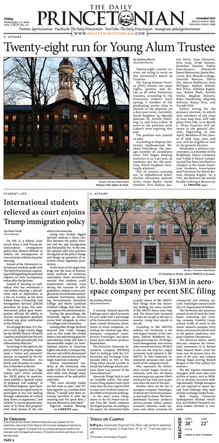 The Daily Princetonian: February 21, 2020 by The Daily Princetonian - Issuu