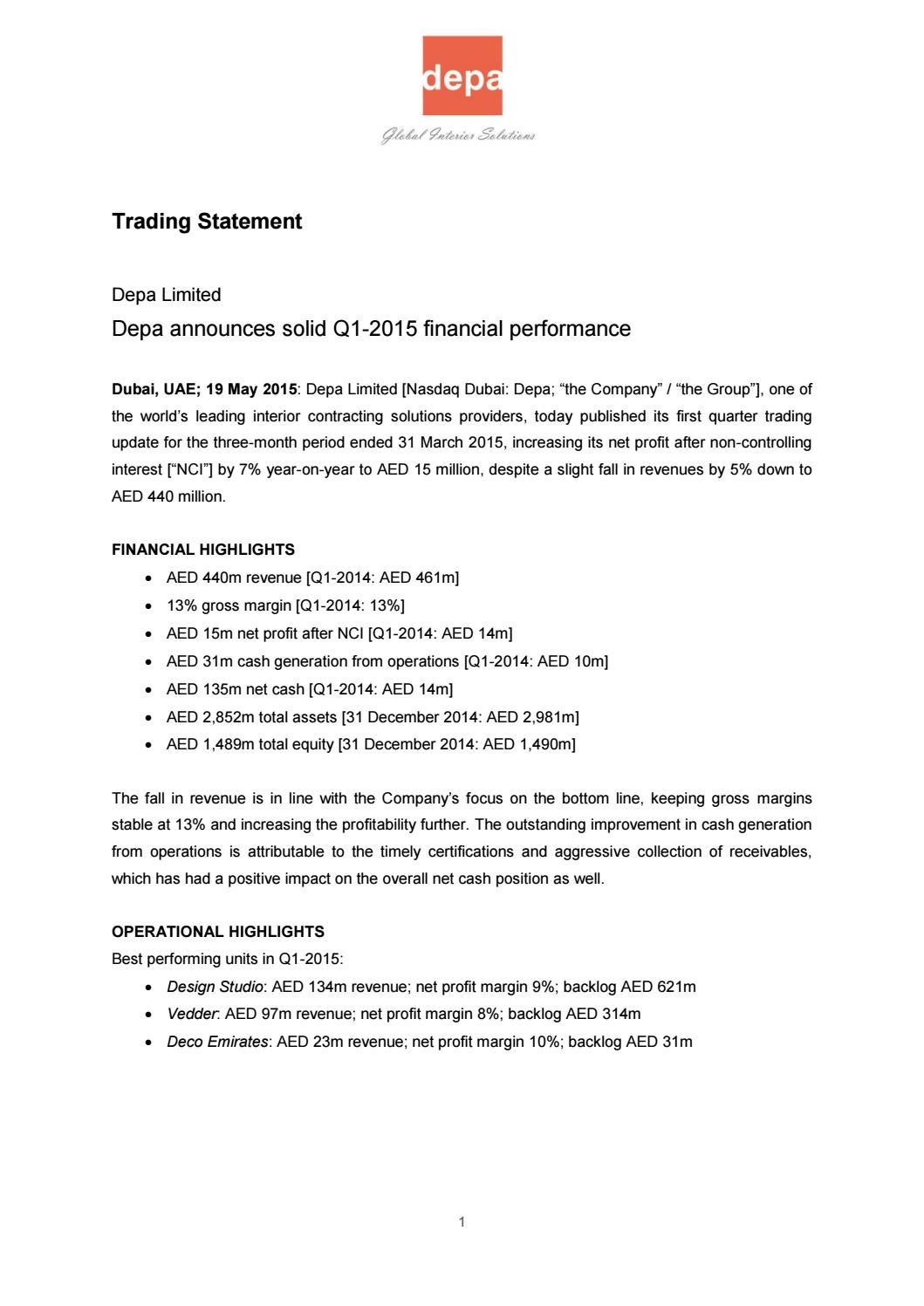 Q1 2015 Trading Statement by Depa Group - Issuu