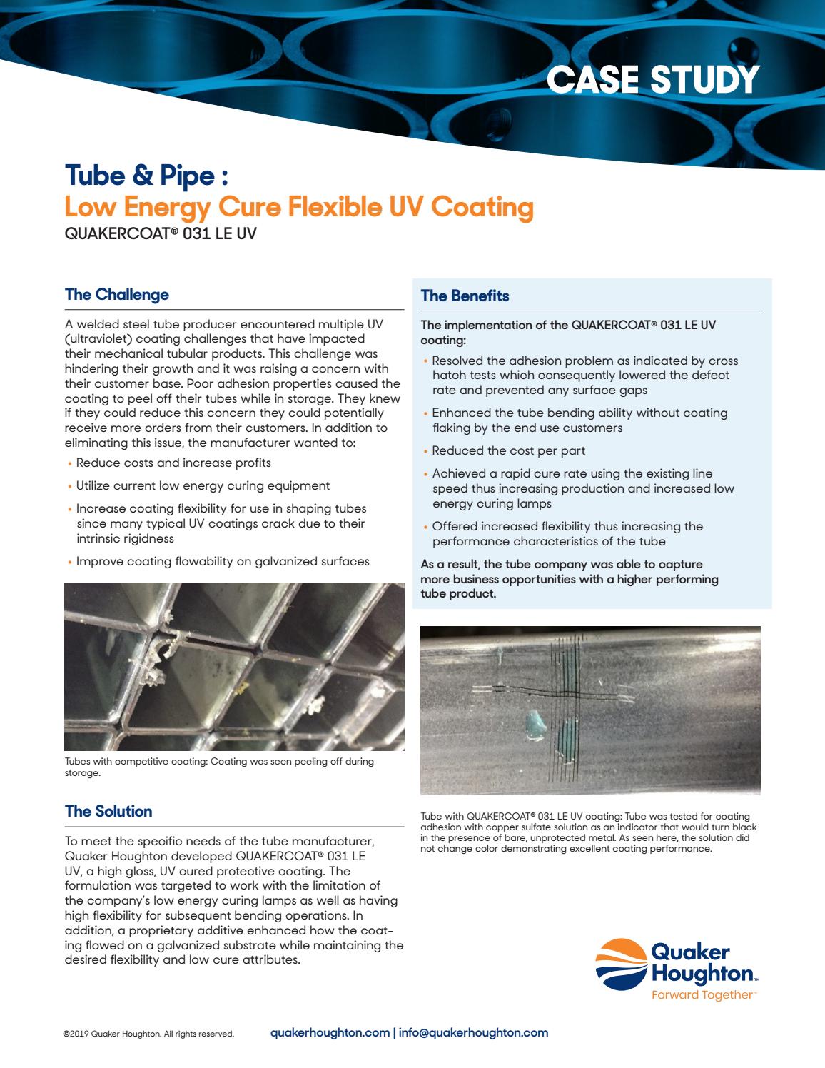 Tube & Pipe : Low Energy Cure Flexible UV Coating by Quaker Houghton ...