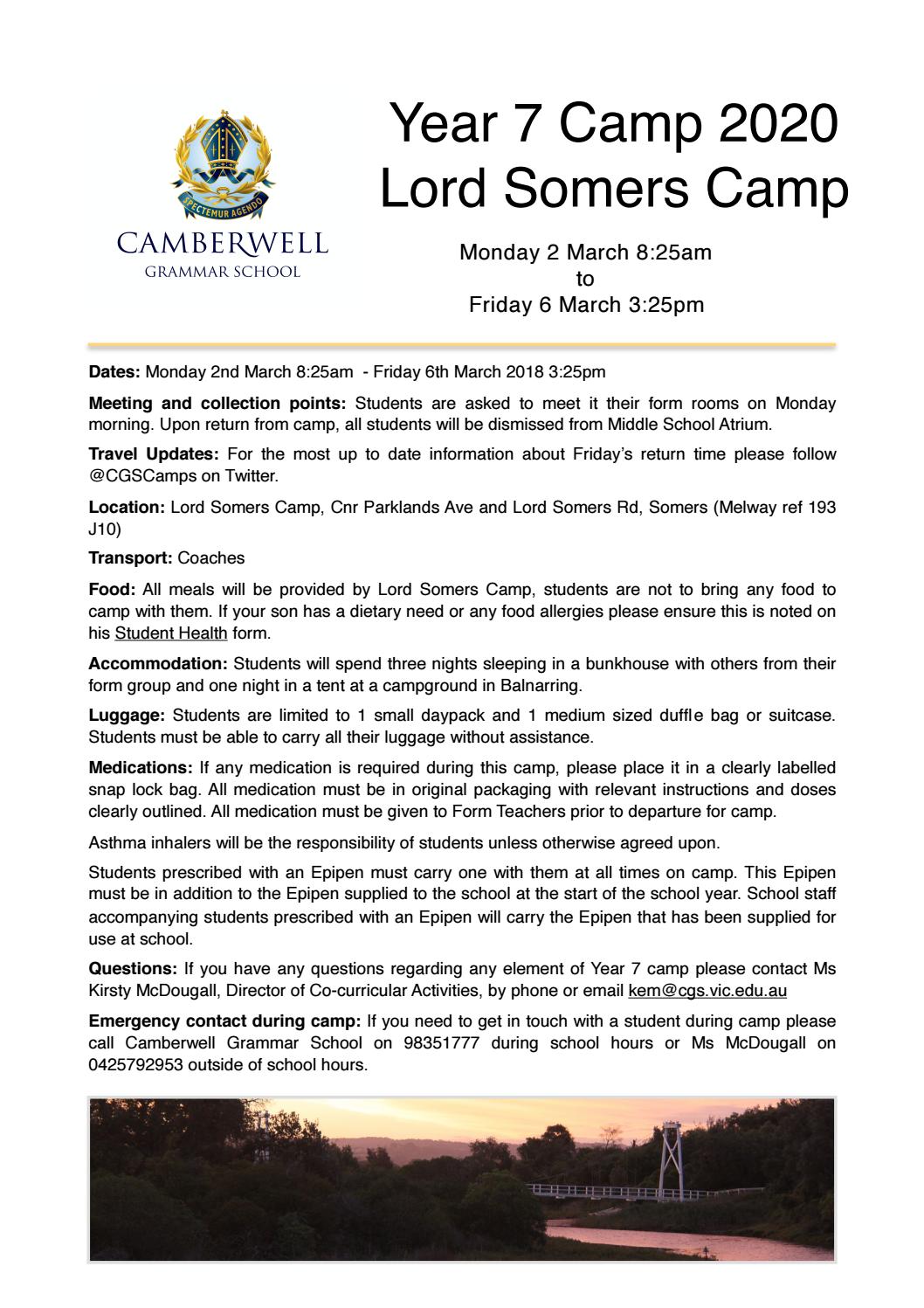Year 7 Camp Student Booklet 2020 by Camberwell Grammar School - Issuu