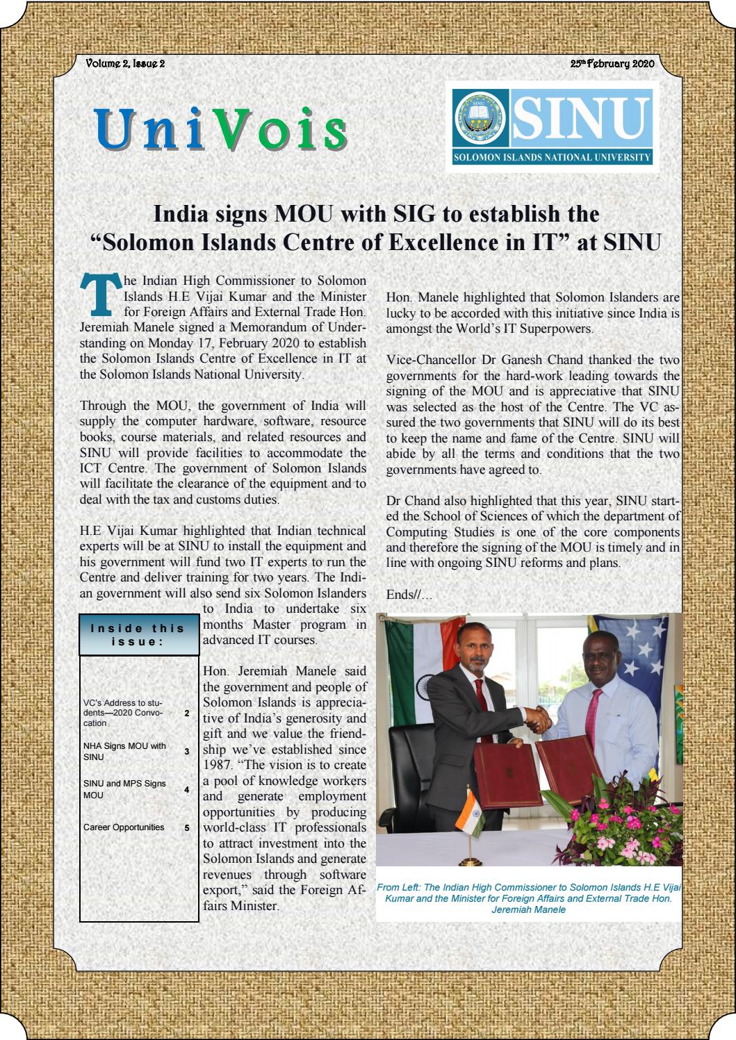 SINU Weekly Newsletter 02 by Solomon Islands National University - Issuu