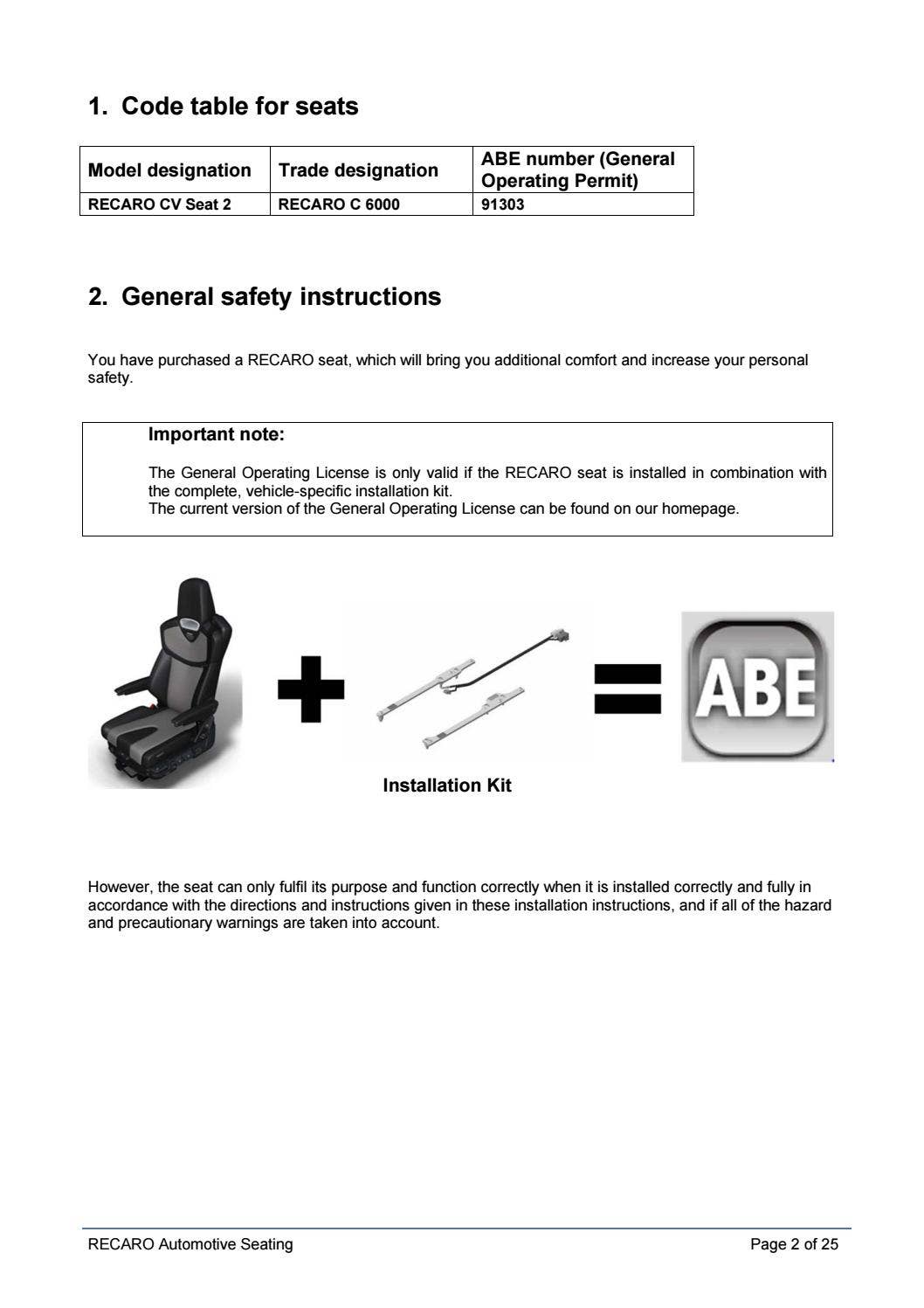 RECARO Installation Instructions C 6000 IVECO by fmk. & FACT - Issuu