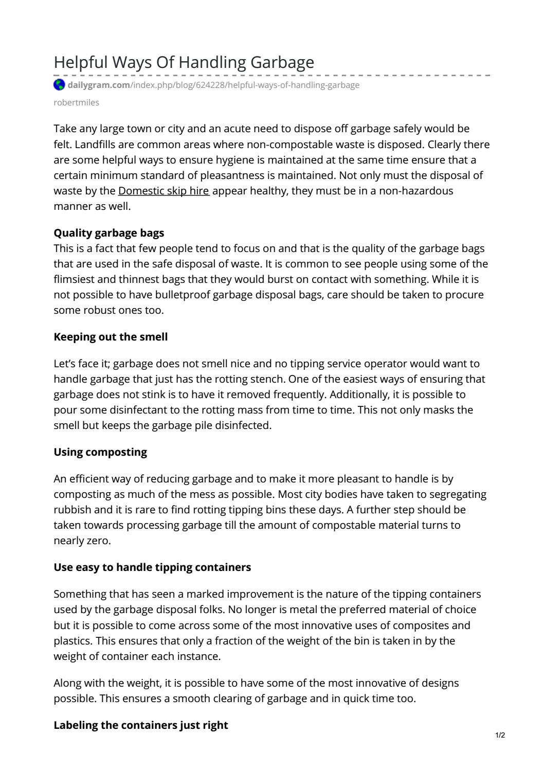 Helpful Ways Of Handling Garbage by ISL Waste Services - Issuu