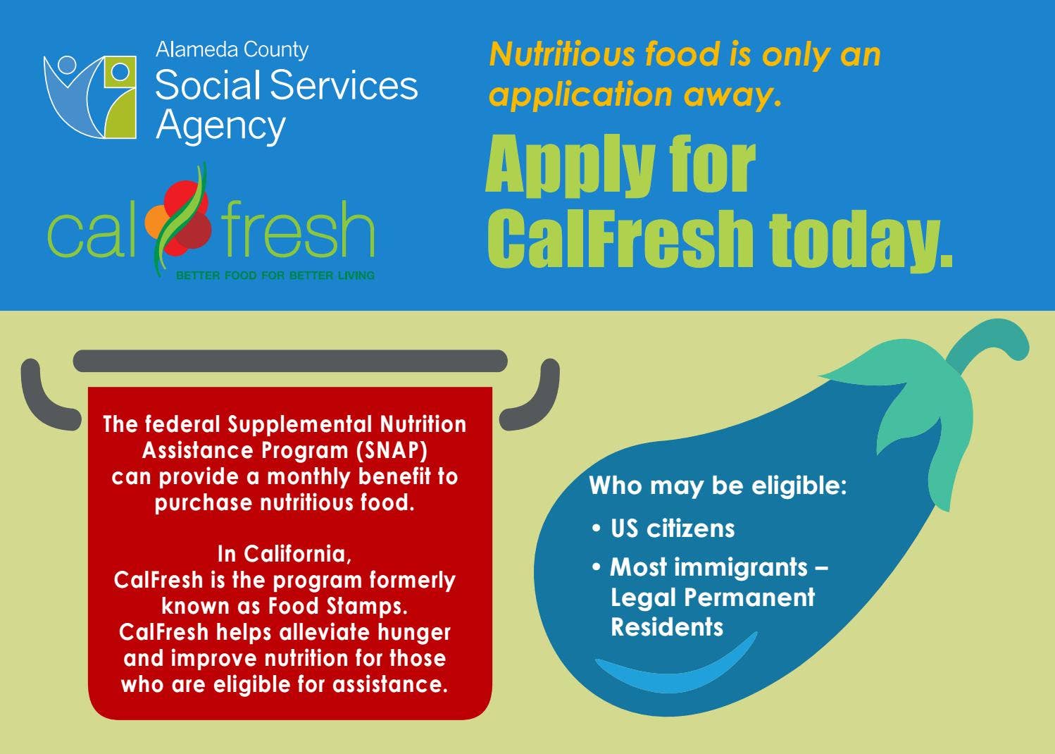 CalFresh eligibility (2019-2020) - ENGLISH postcard (5x7") by Alameda ...