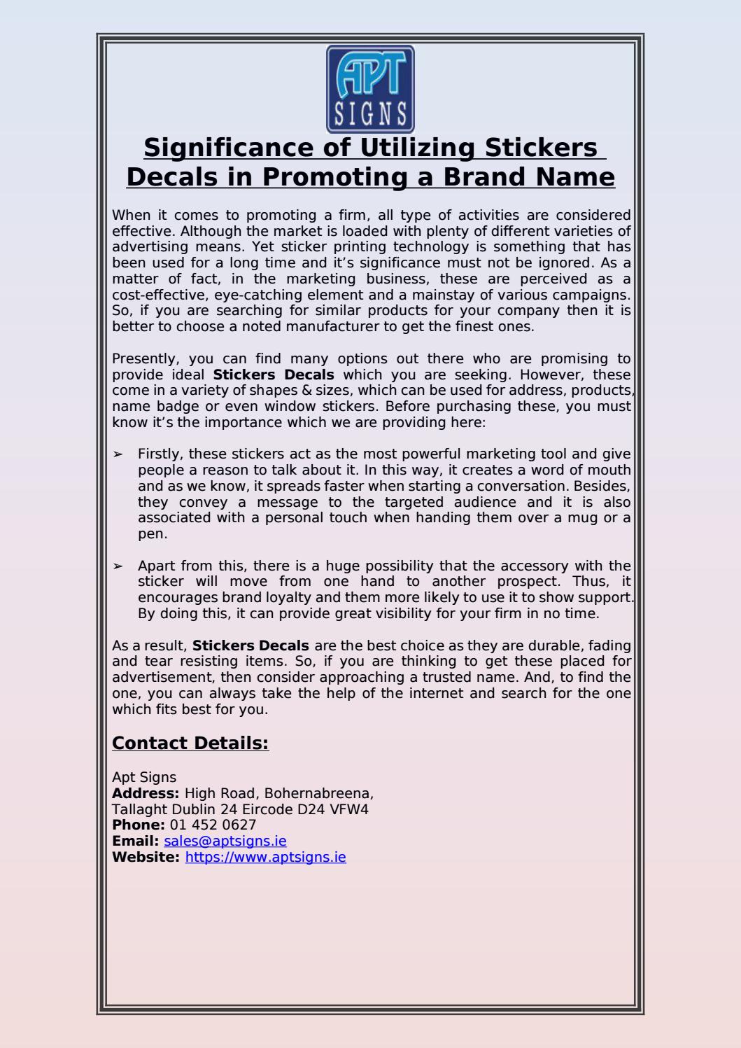 Significance of Utilizing Stickers Decals in Promoting a Brand Name by ...