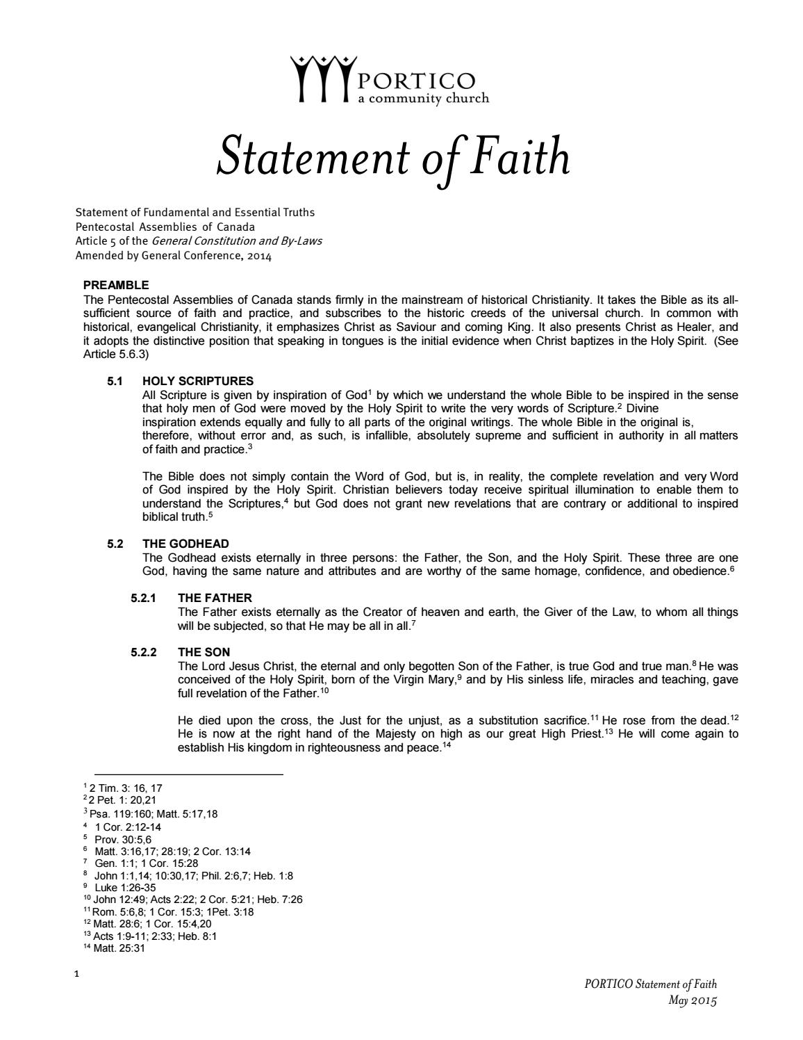 PORTICO's Statement of Faith by PORTICO Canada - Issuu