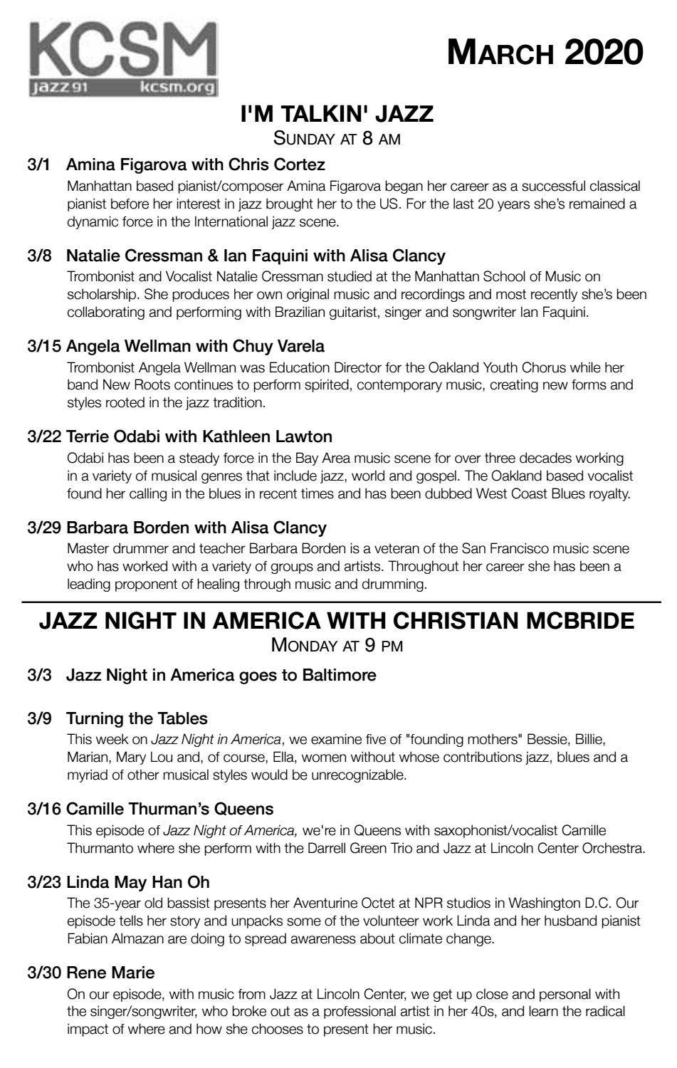 KCSM Jazz 91 March 2020 Guide by KCSM-FM Jazz 91 - Issuu