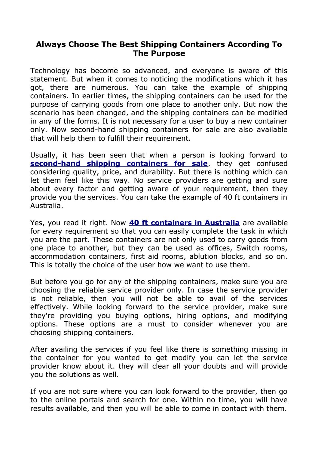 Always Choose The Best Shipping Containers According To The Purpose by ...