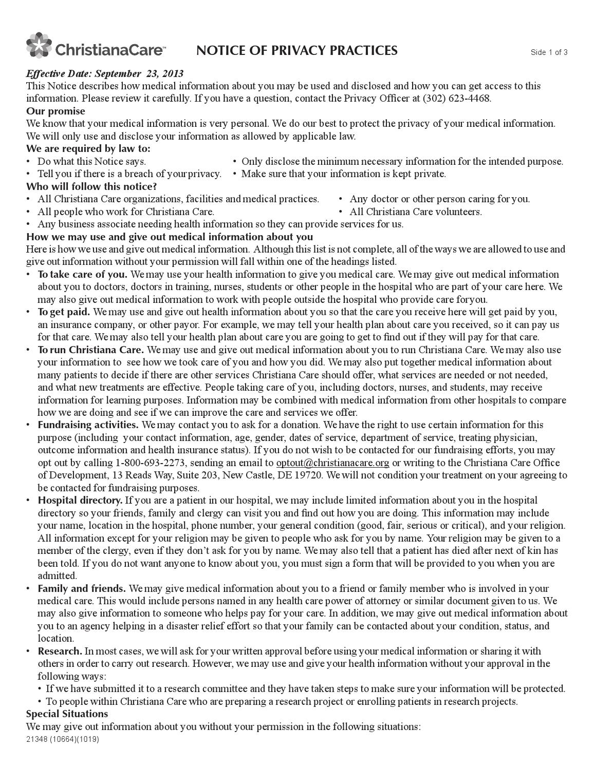 Notice of Privacy Practices by ChristianaCare - Issuu