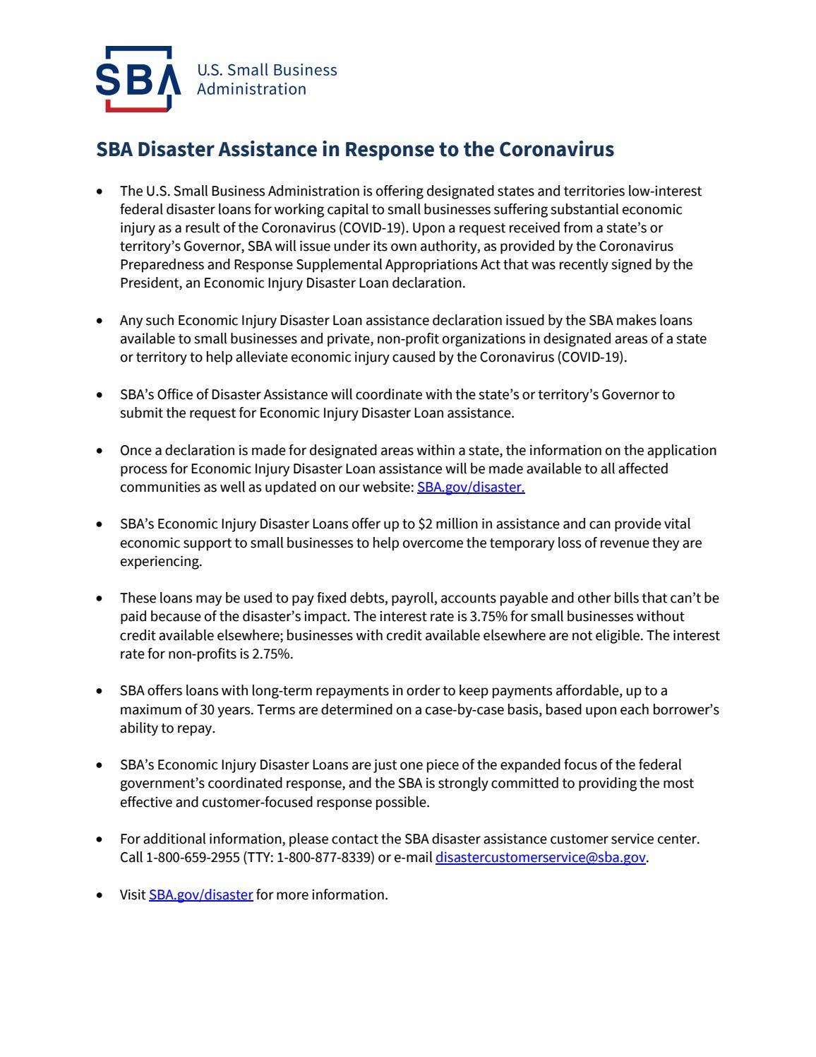 SBA Disaster Assistance in Response to the Coronavirus by Hawaii ...