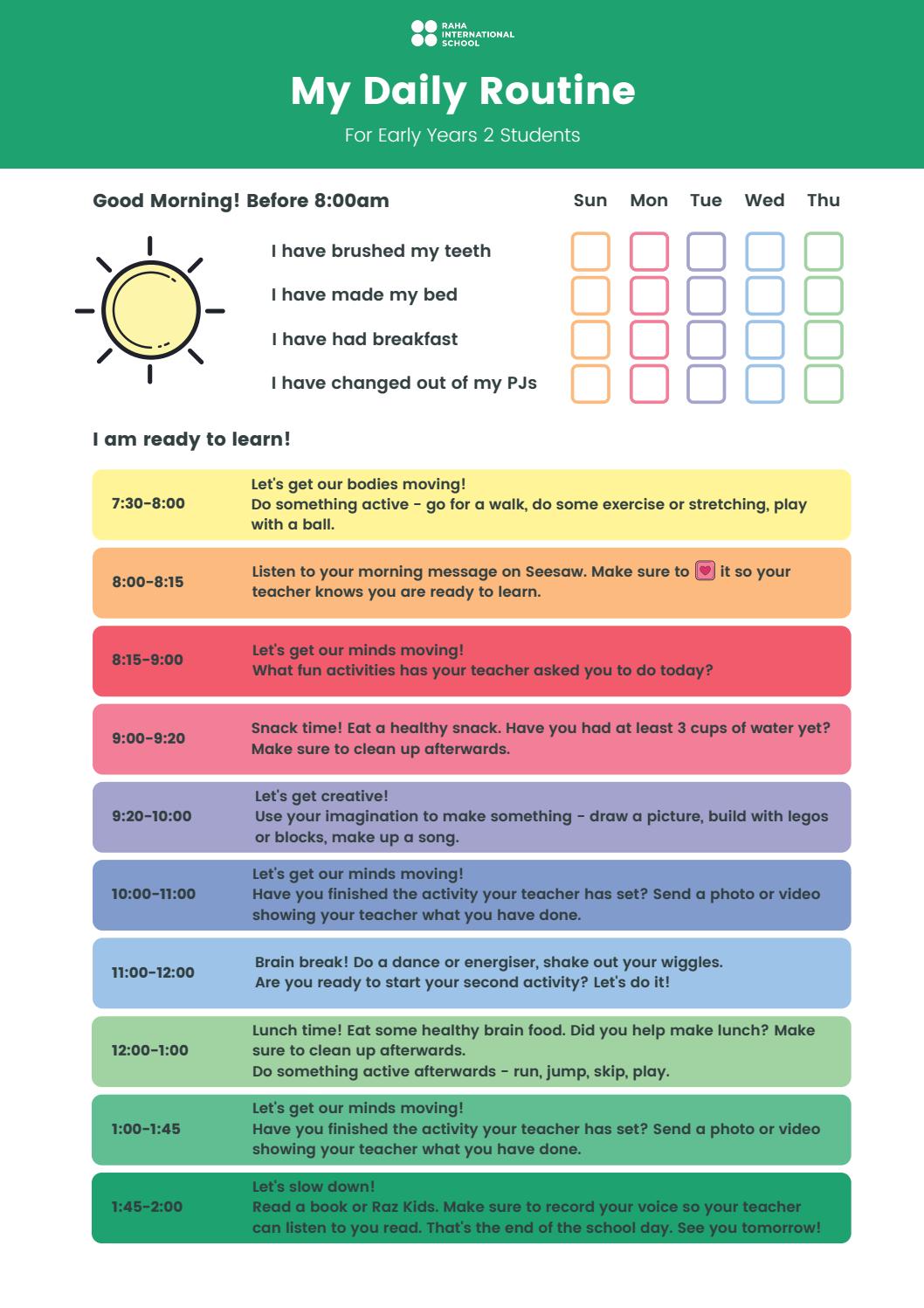 My Daily Routine For EY2 Students By Raha International School Issuu