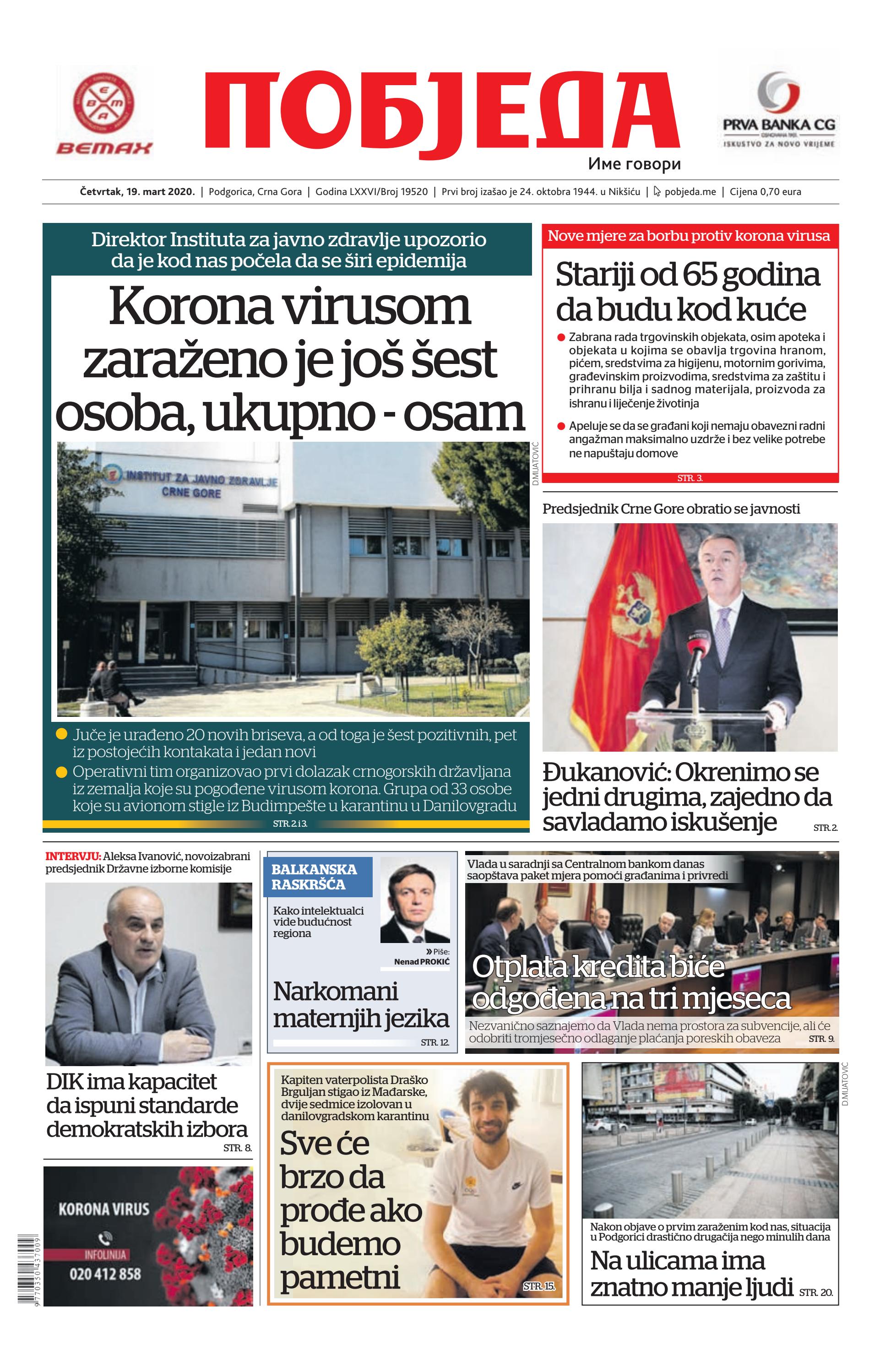 Dnevni list Pobjeda 19.03.2020. by Pobjeda - Issuu