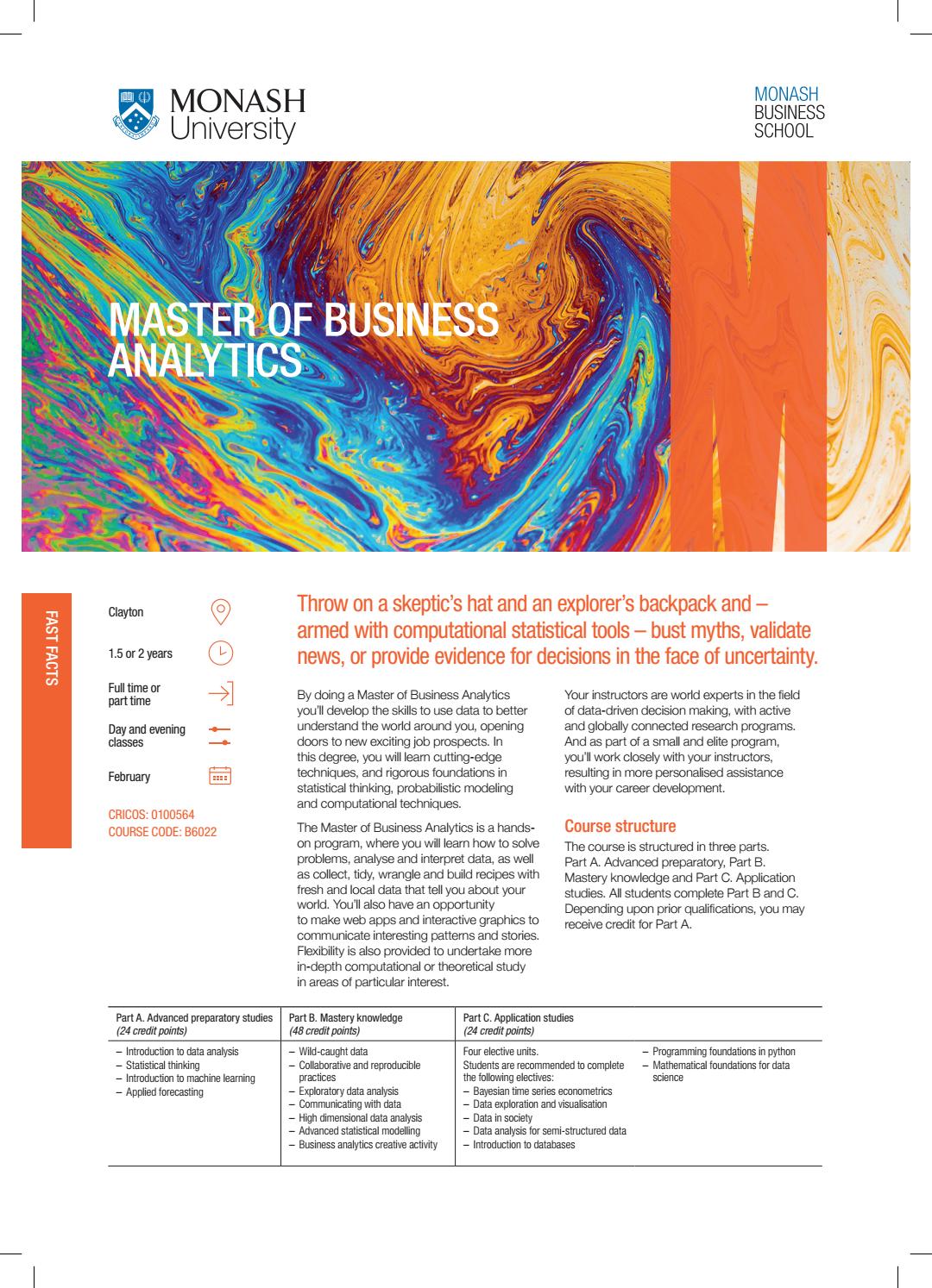 Master of Business Analytics - Fact Sheet by Monash Business School - Issuu