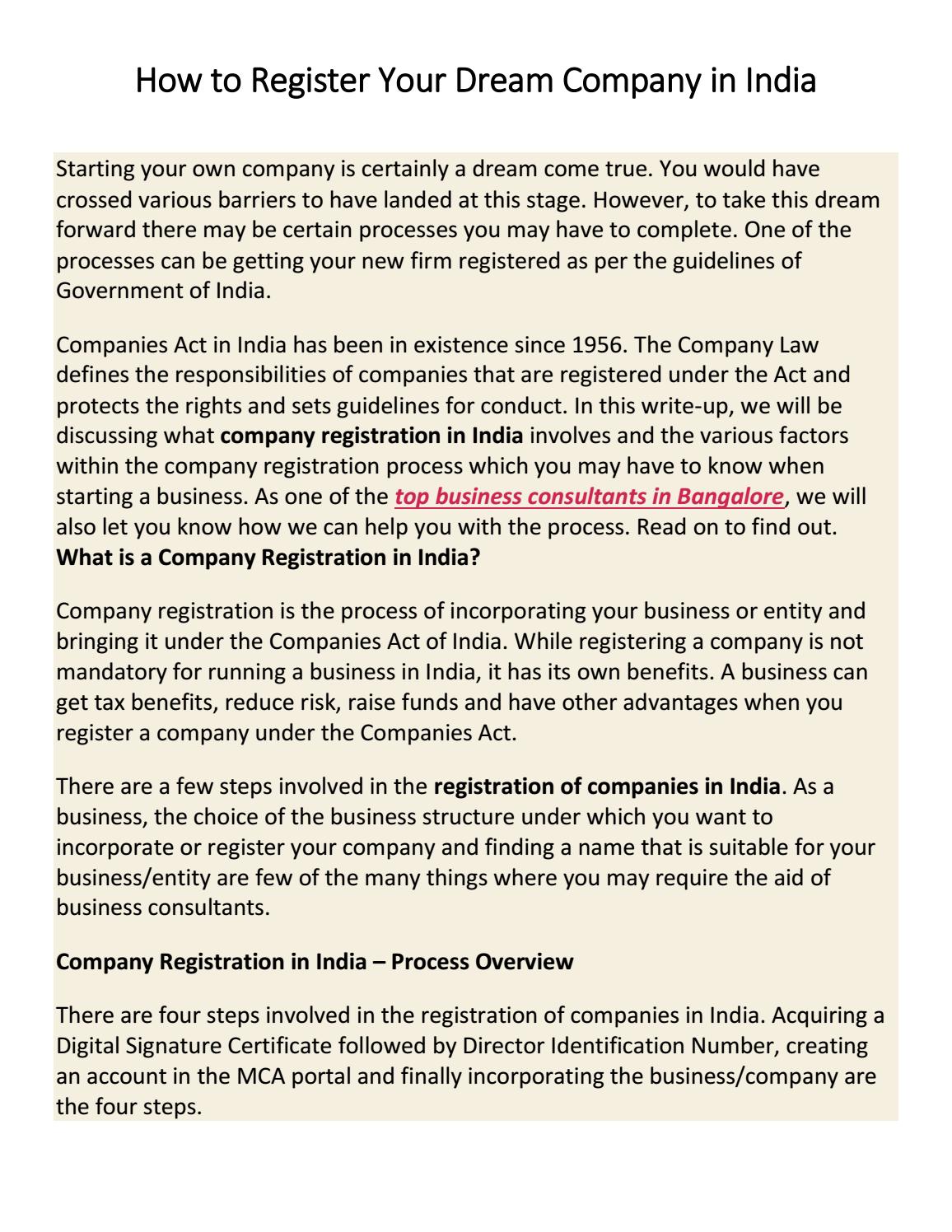 How to Register Your Dream Company in India by Divya Gowda - Issuu