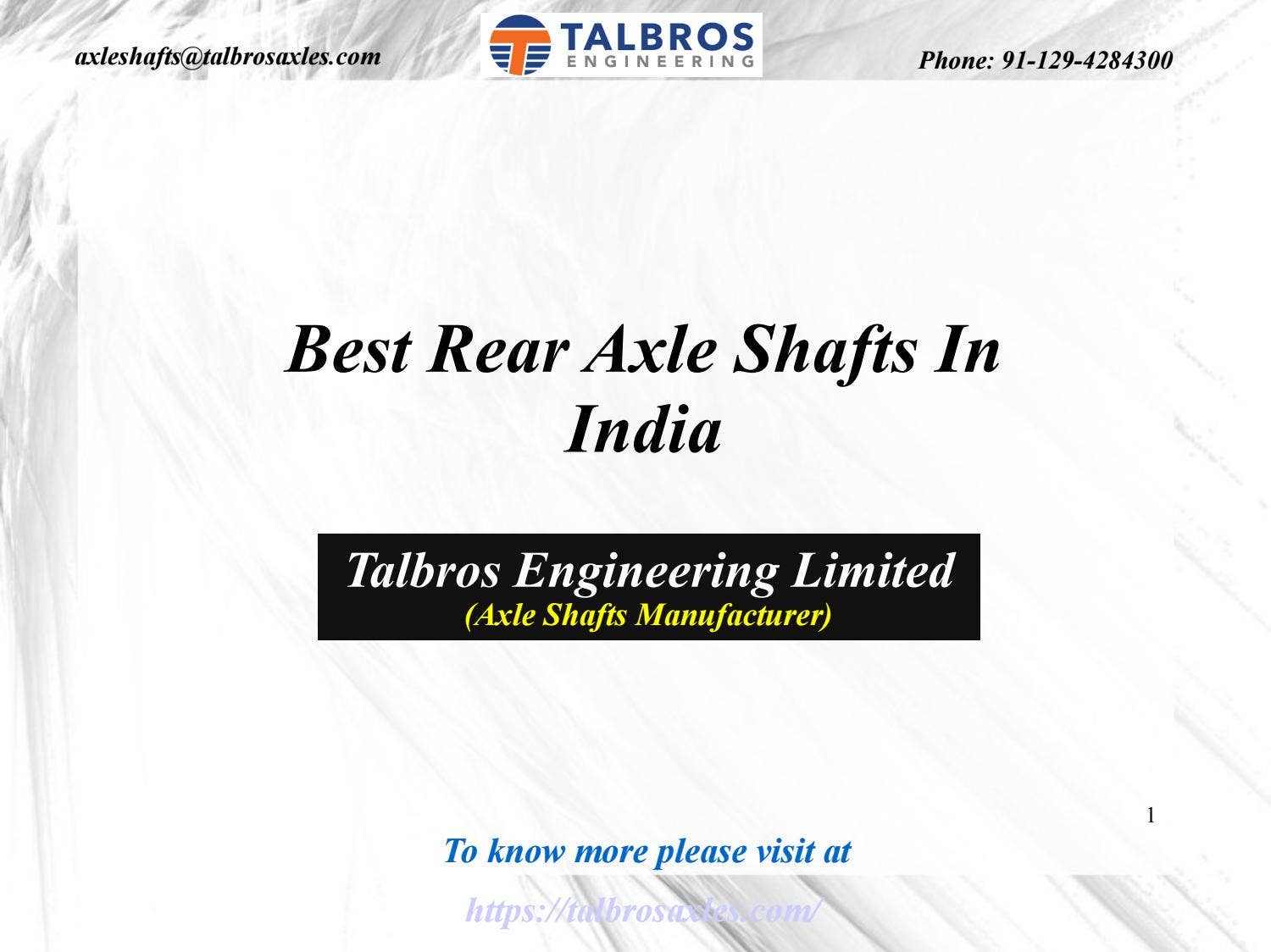 Best Rear Axle Shafts In India by Talbros Engineering Limited - Issuu