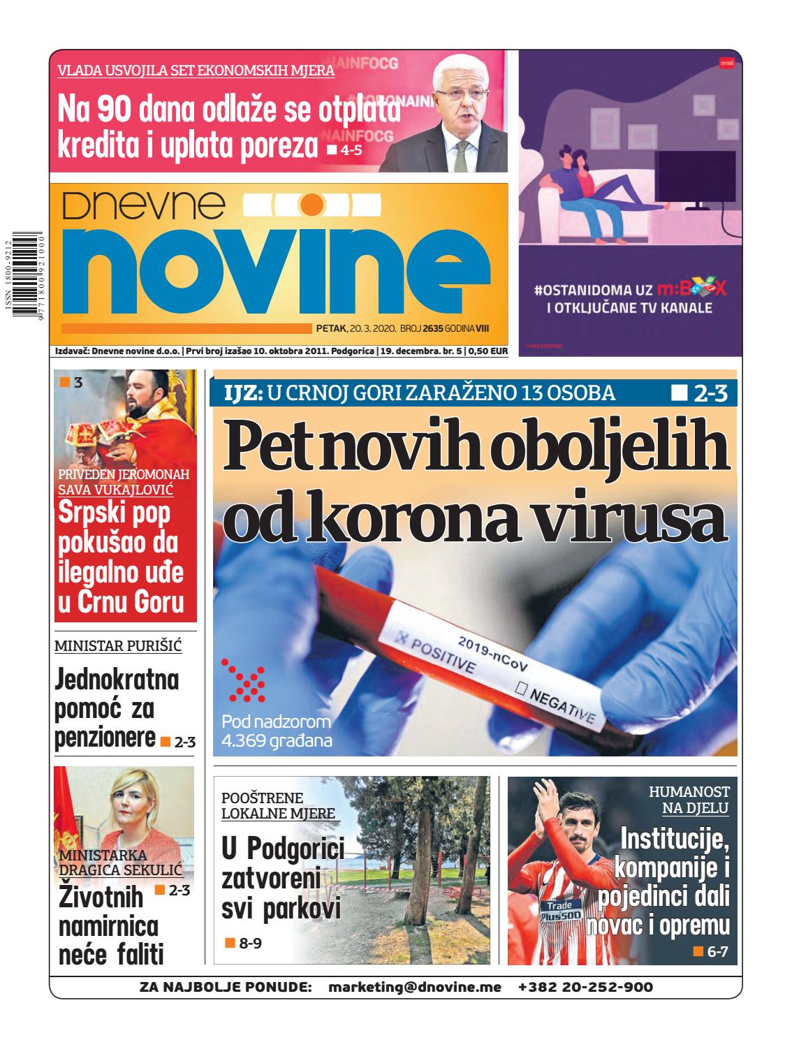 Dnevne novine 20. mart 2020. by Dnevne Novine - Issuu