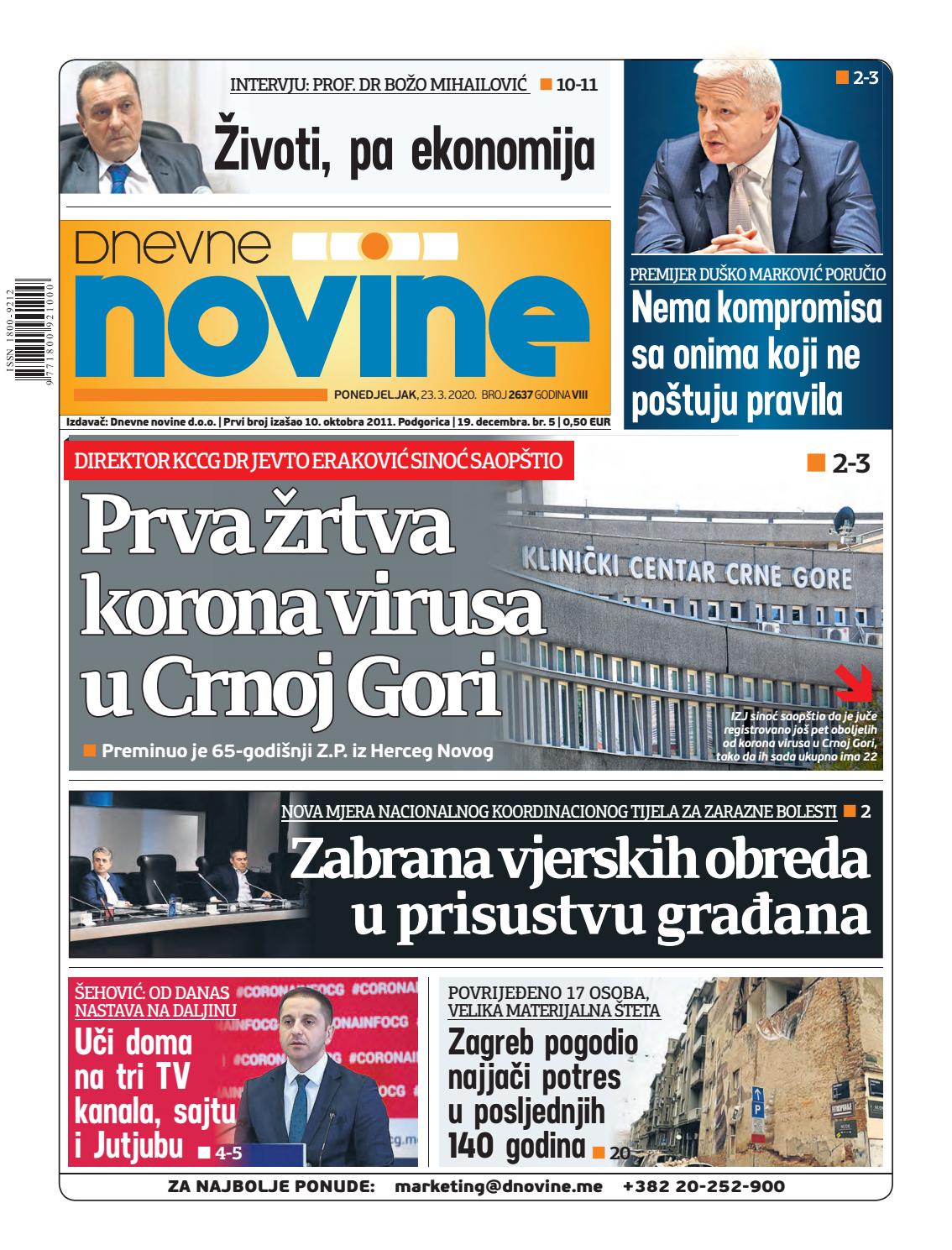 Dnevne novine 23. mart 2020. by Dnevne Novine - Issuu