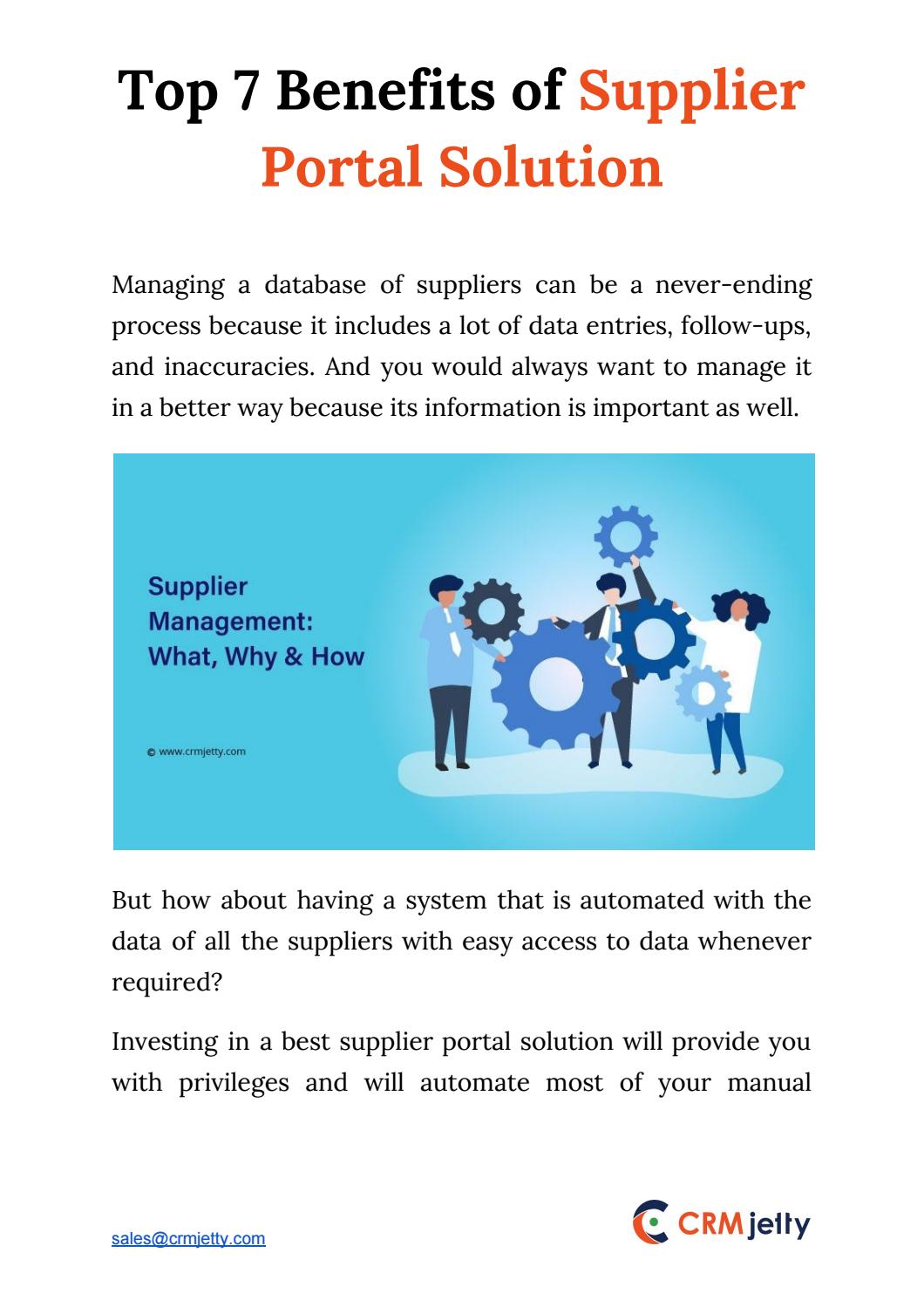 Top 7 Benefits of Supplier Portal Solution by CRMJetty - Issuu
