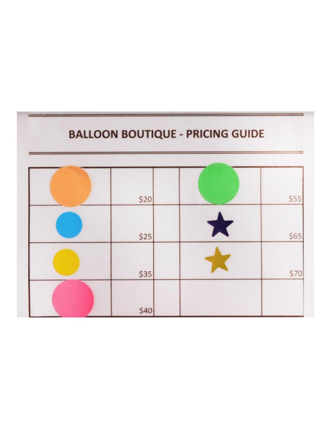 Balloon Boutique Pricing Guide by Belinda Marsh - Issuu